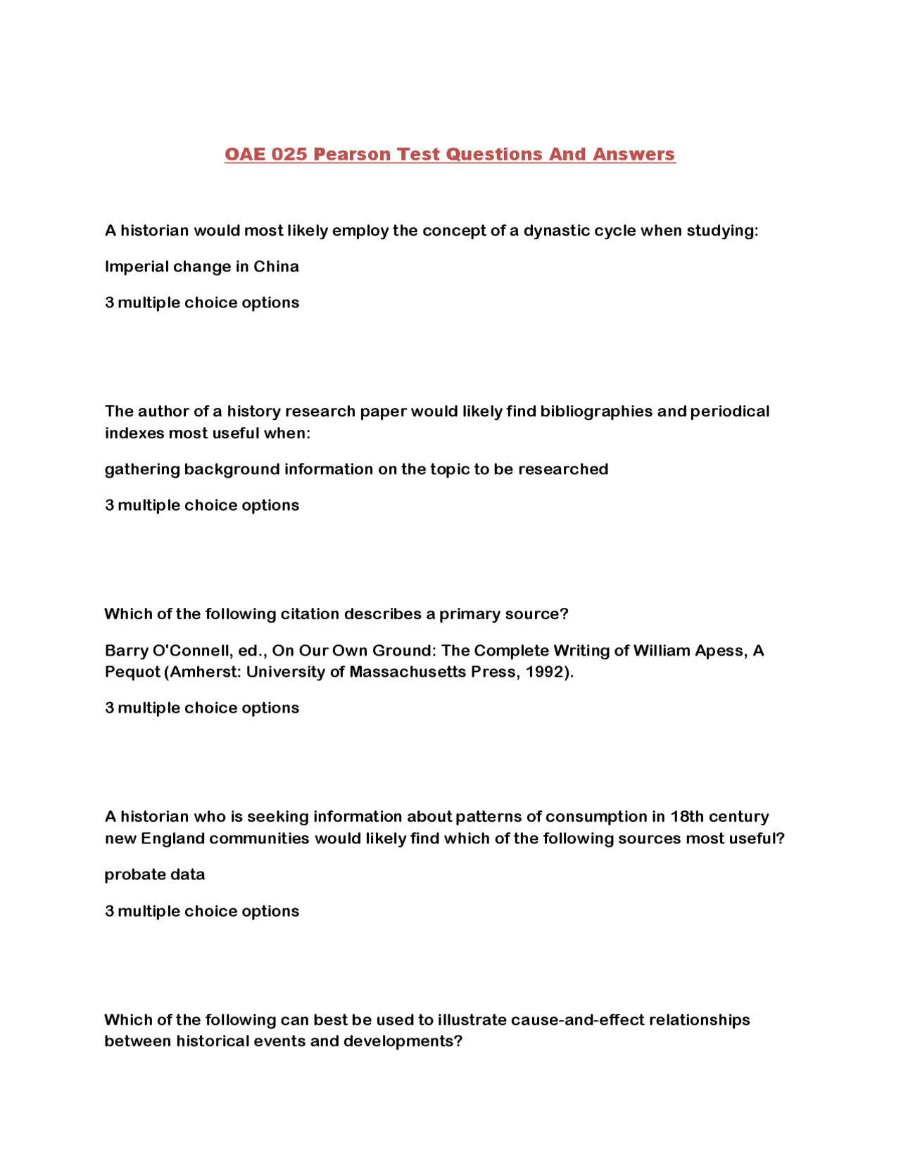 OAE 025 Pearson Test Questions And Answers | Exams Advanced Education ...