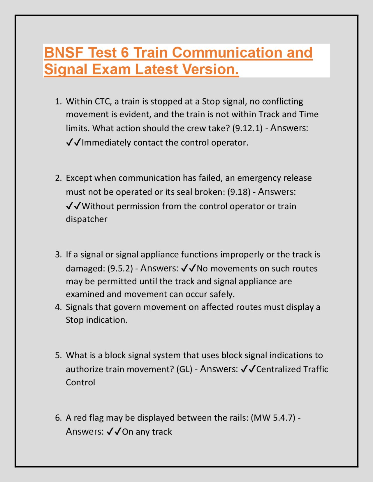 BNSF Train Communication and Signal Exam: Multiple Choice Questions and ...
