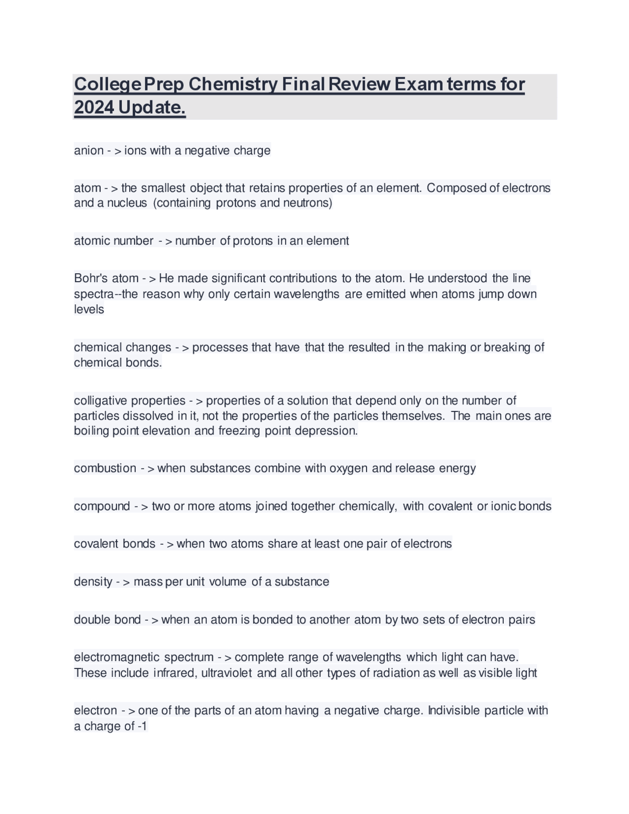 College Prep Chemistry Final Review Exam terms for 2024 Update. | Exams ...