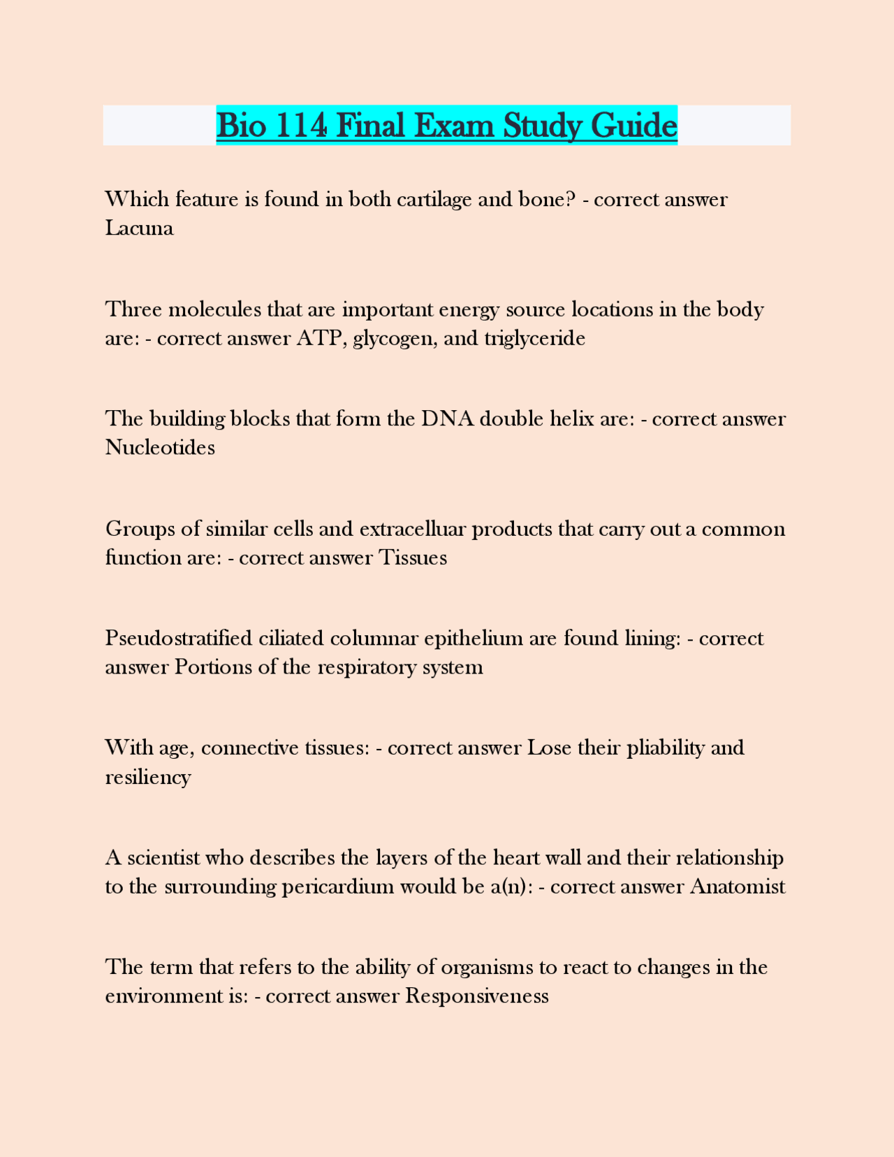 Bio 114 Final Exam Study Guide Questions answers latest update | Exams ...