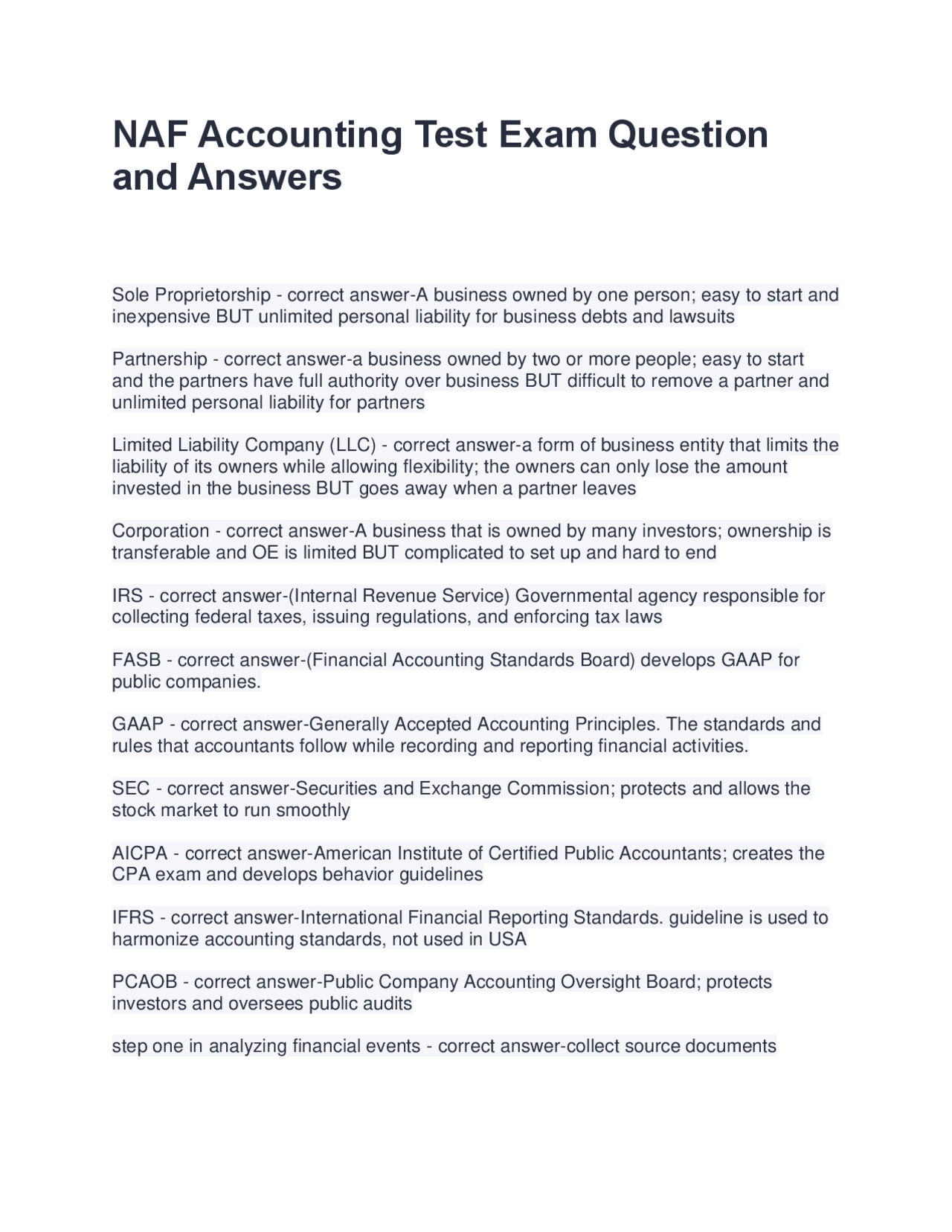 NAF Accounting Test Exam Question and Answers | Exams Advanced ...