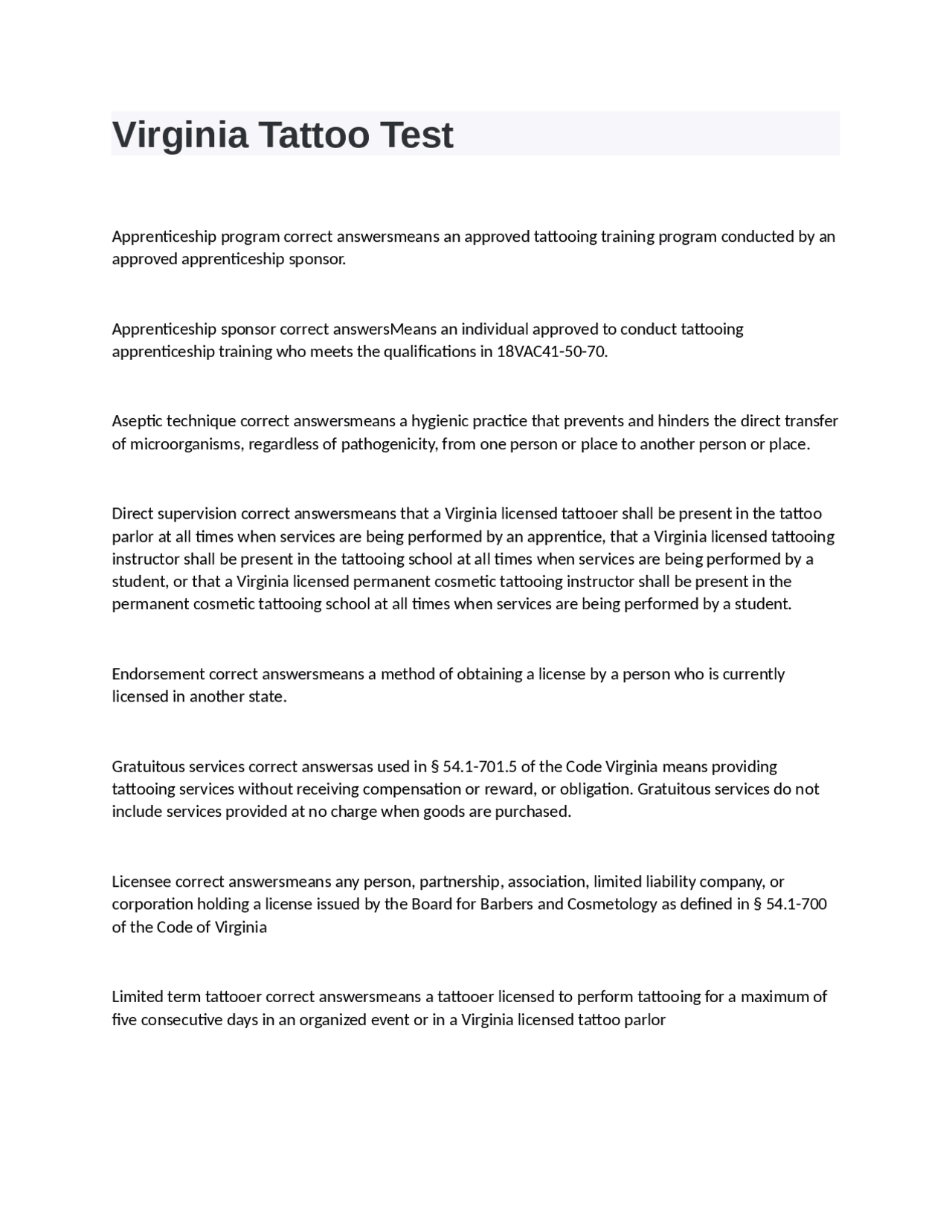 Virginia Tattoo Test | Exams Nursing | Docsity