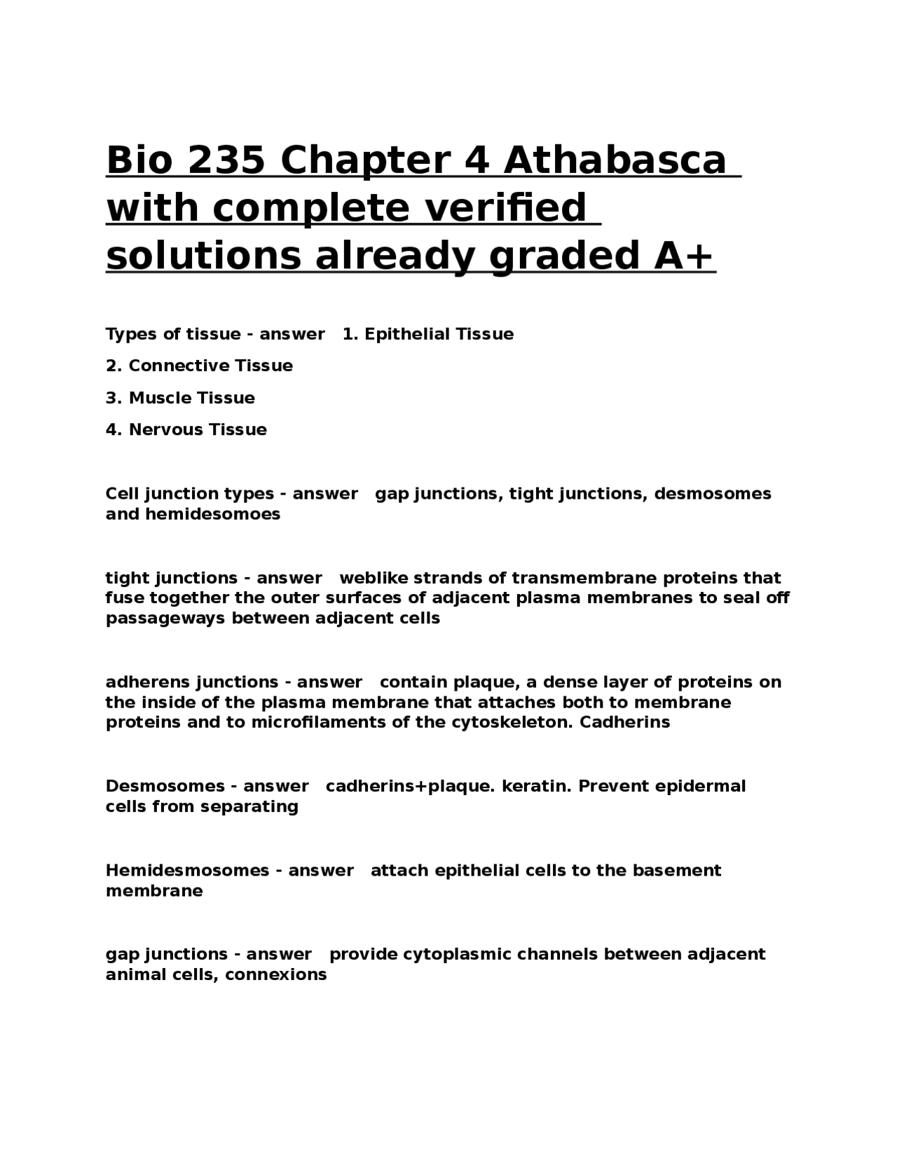 Bio 235 Chapter 4 Athabasca with complete verified solutions already ...