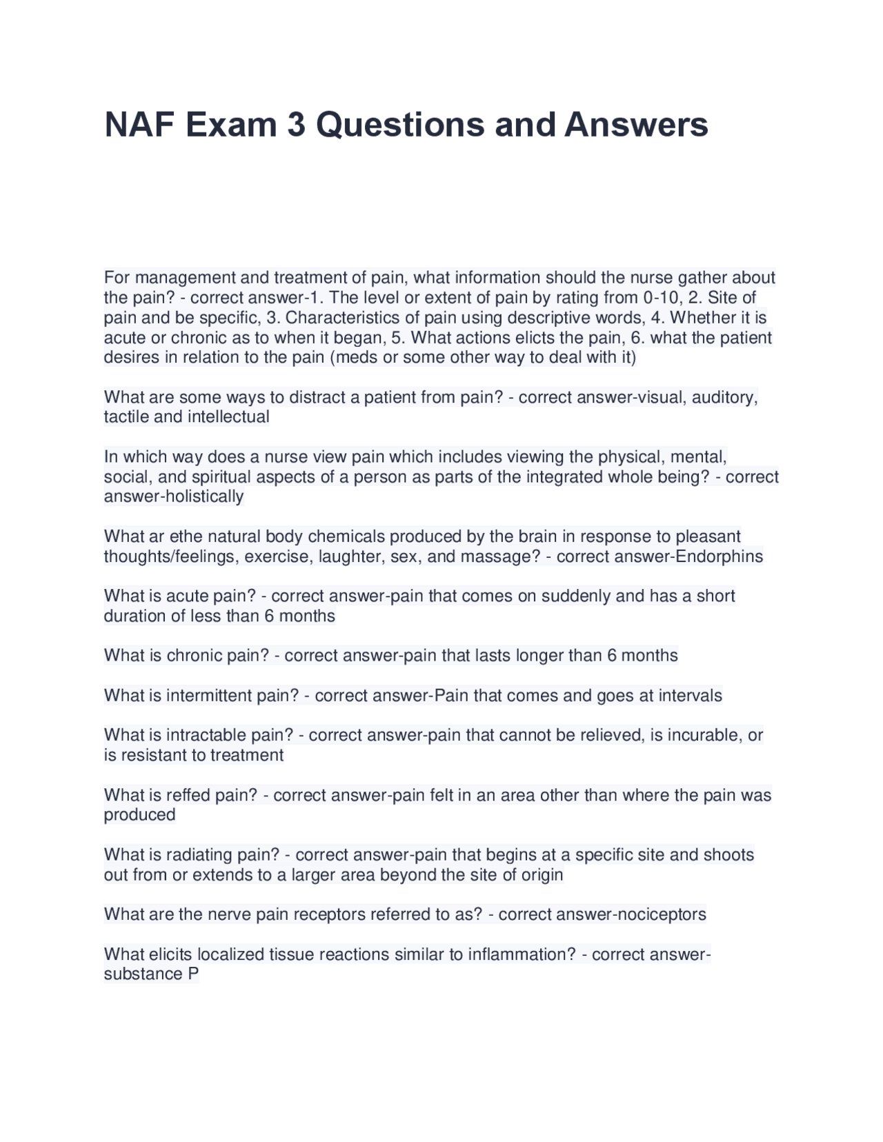 NAF Exam 3 Questions and Answers | Exams Advanced Education | Docsity