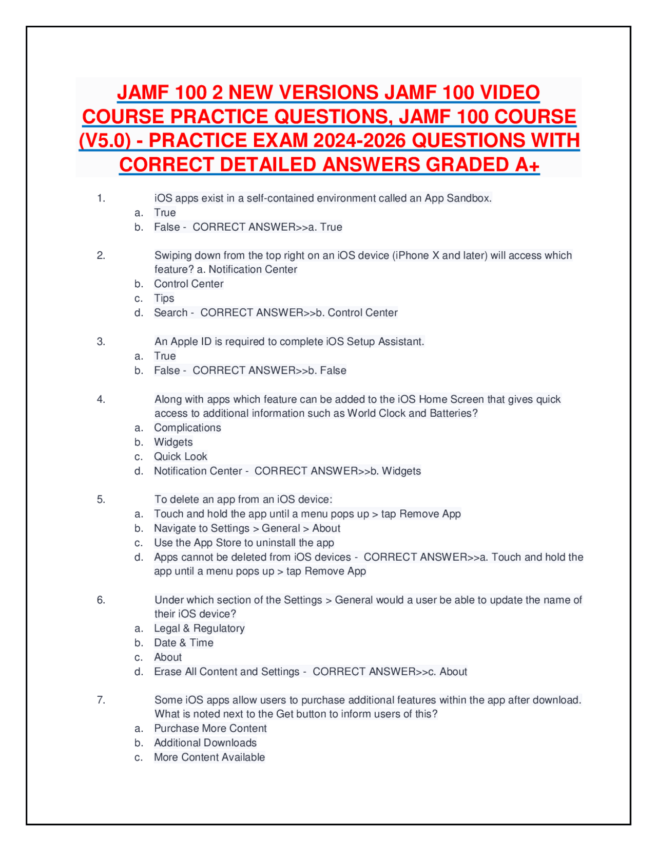 JAMF 100 2 NEW VERSIONS JAMF 100 VIDEO COURSE PRACTICE QUESTIONS, JAMF 100 COURSE (V5.0 | Exams ...