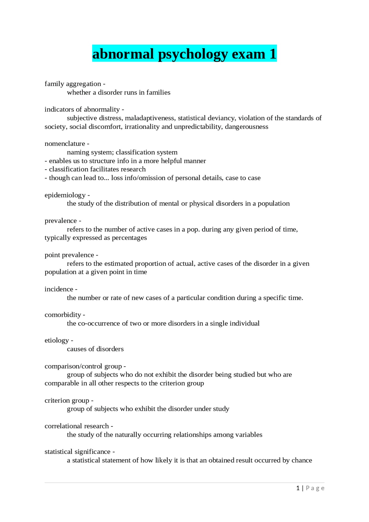 Abnormal Psychology Exam 1: Key Concepts and Historical Perspectives ...