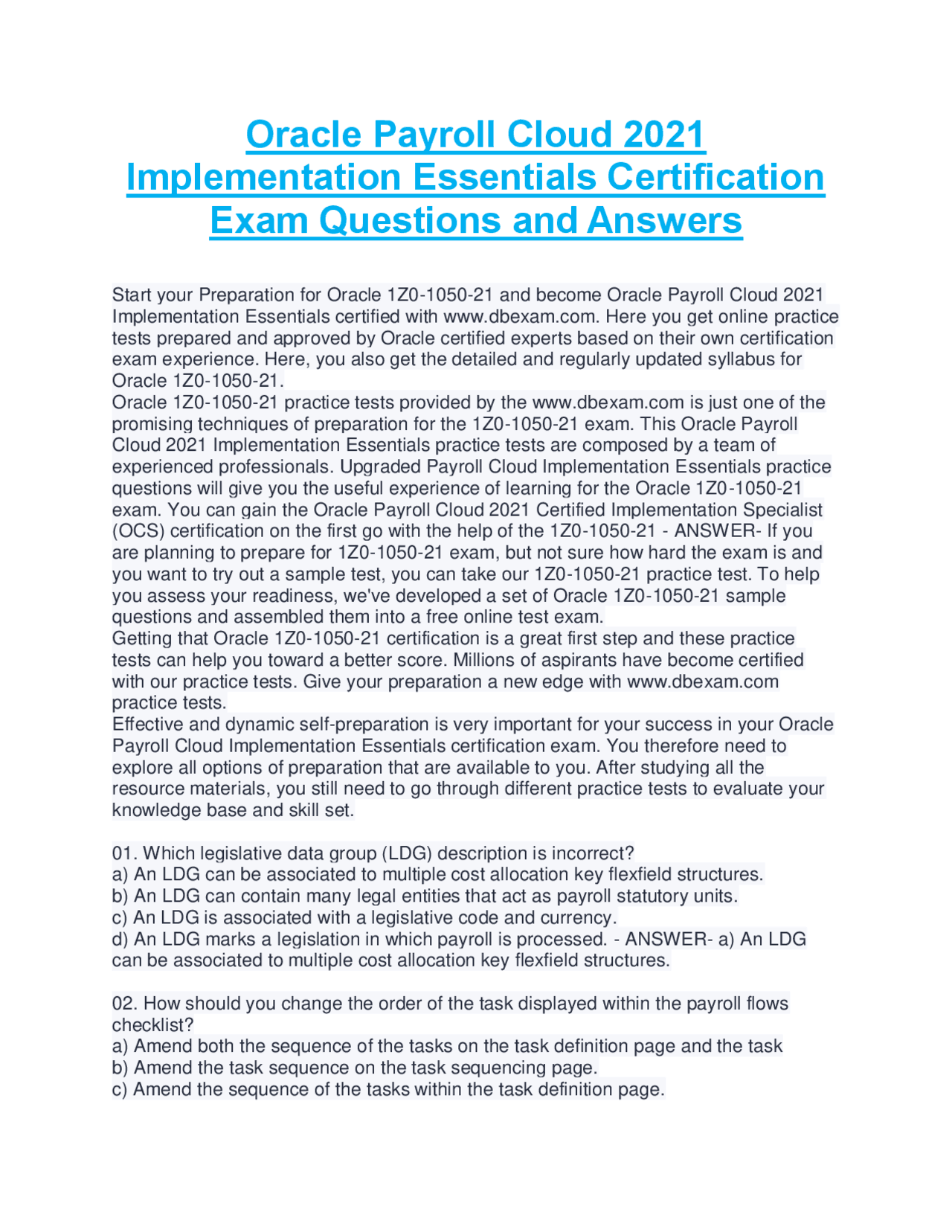 Oracle Payroll Cloud 2021 Implementation Essentials Certification Exam ...