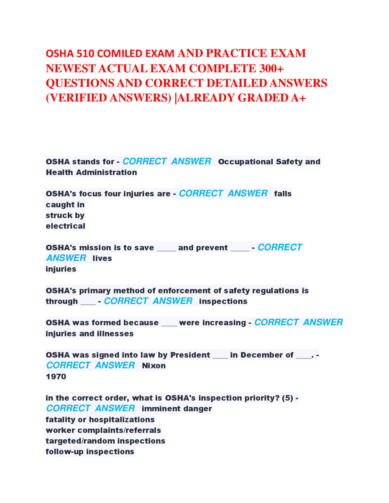 OSHA 510 Exam and Practice Exam: Comprehensive Guide with 300 ...