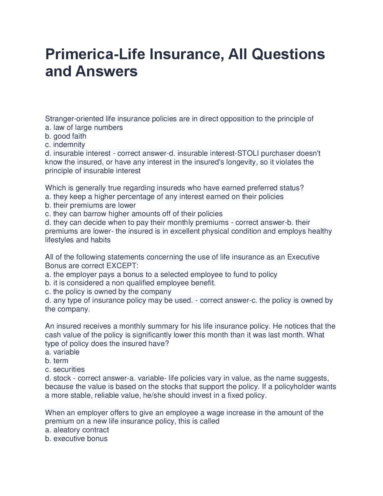 Life Insurance: Multiple Choice Questions and Answers | Exams Advanced ...