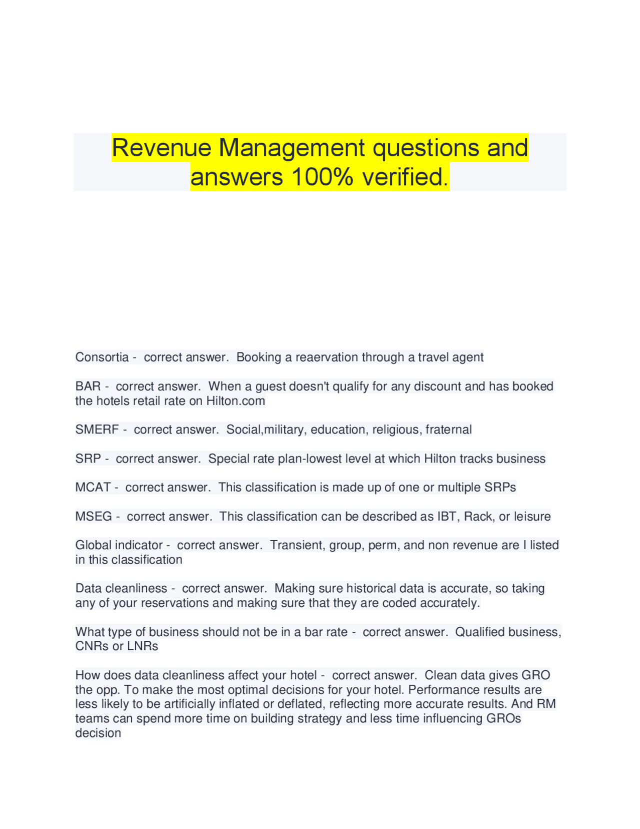 Revenue Management Questions and Answers: A Guide to Hotel Pricing and ...