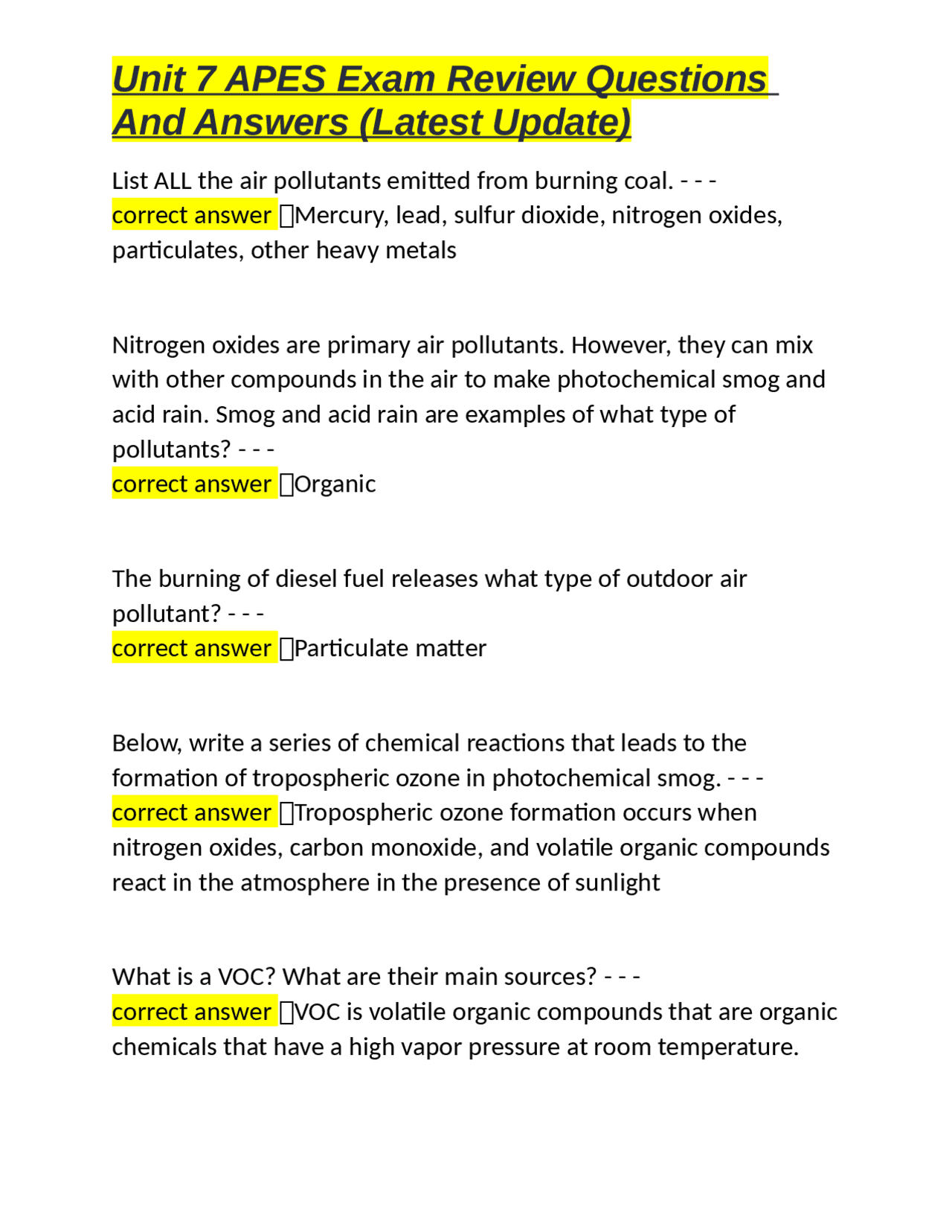 AP Environmental Science (APES) Exam Review: Air Pollution and its ...