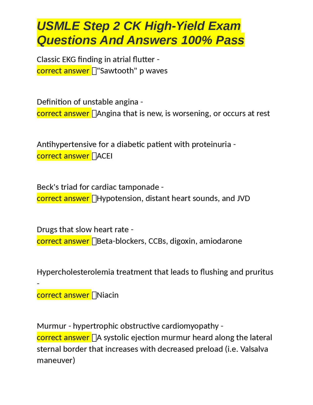 USMLE Step 2 CK High-Yield Exam Questions And Answers 100% Pass | Exams ...