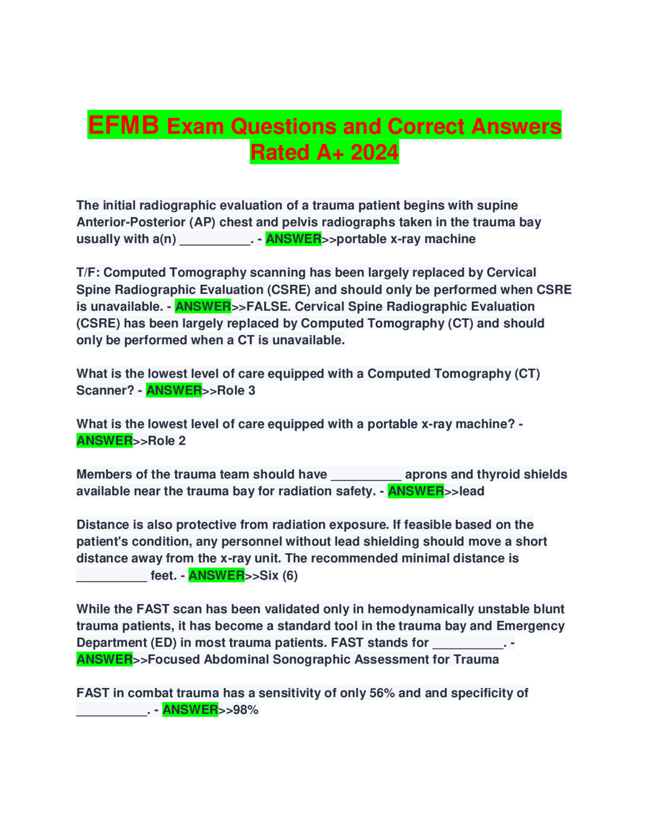 EFMB Exam Questions and Correct Answers: Trauma, Aural Blast Injury ...