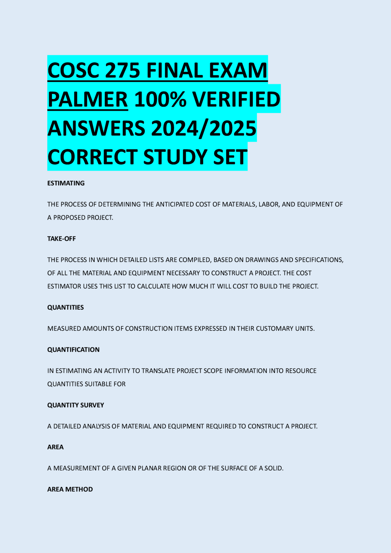 COSC 275 FINAL EXAM PALMER 100% VERIFIED ANSWERS 2024/2025 CORRECT STUDY SET | Exams ...