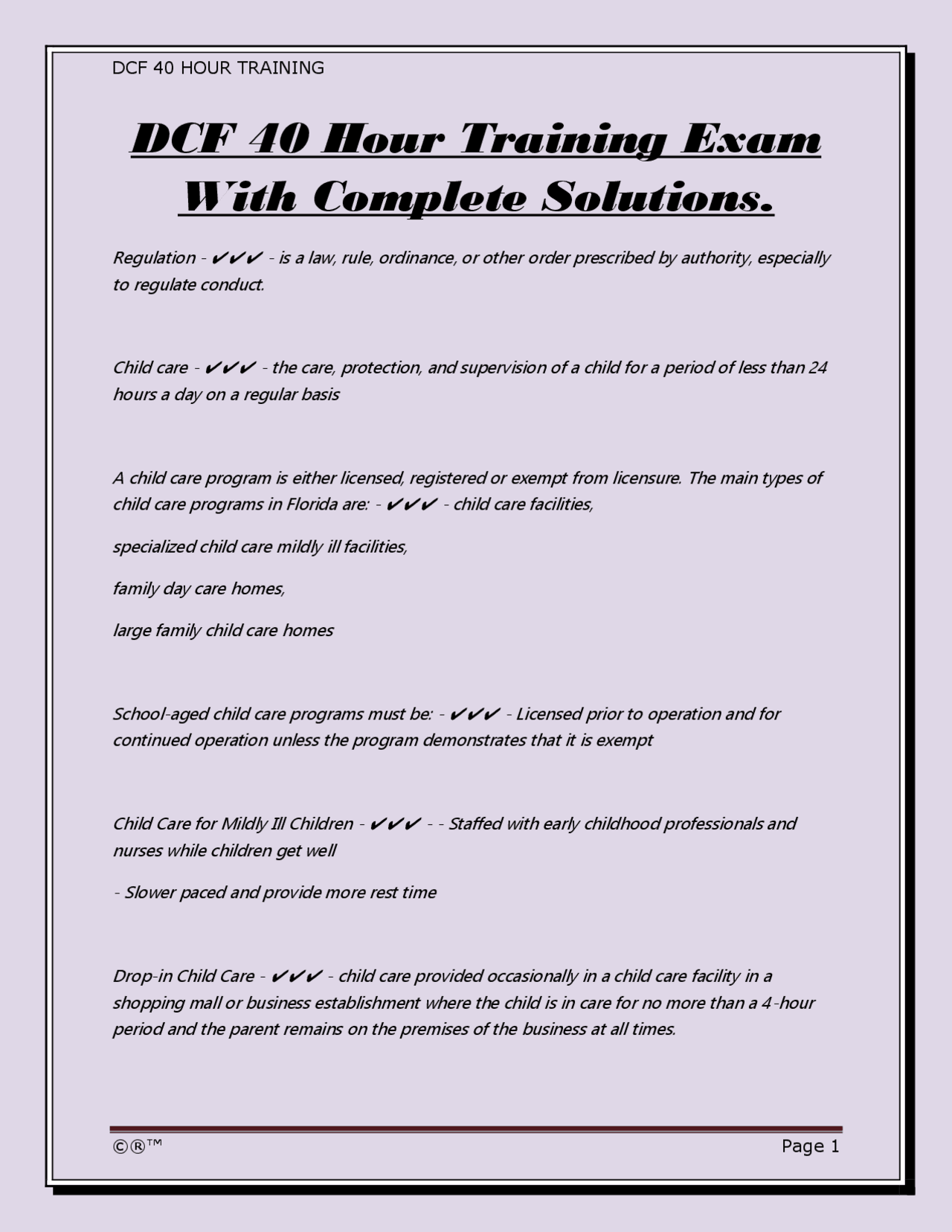 DCF 40 Hour Training Exam: Definitions and Explanations | Exams ...