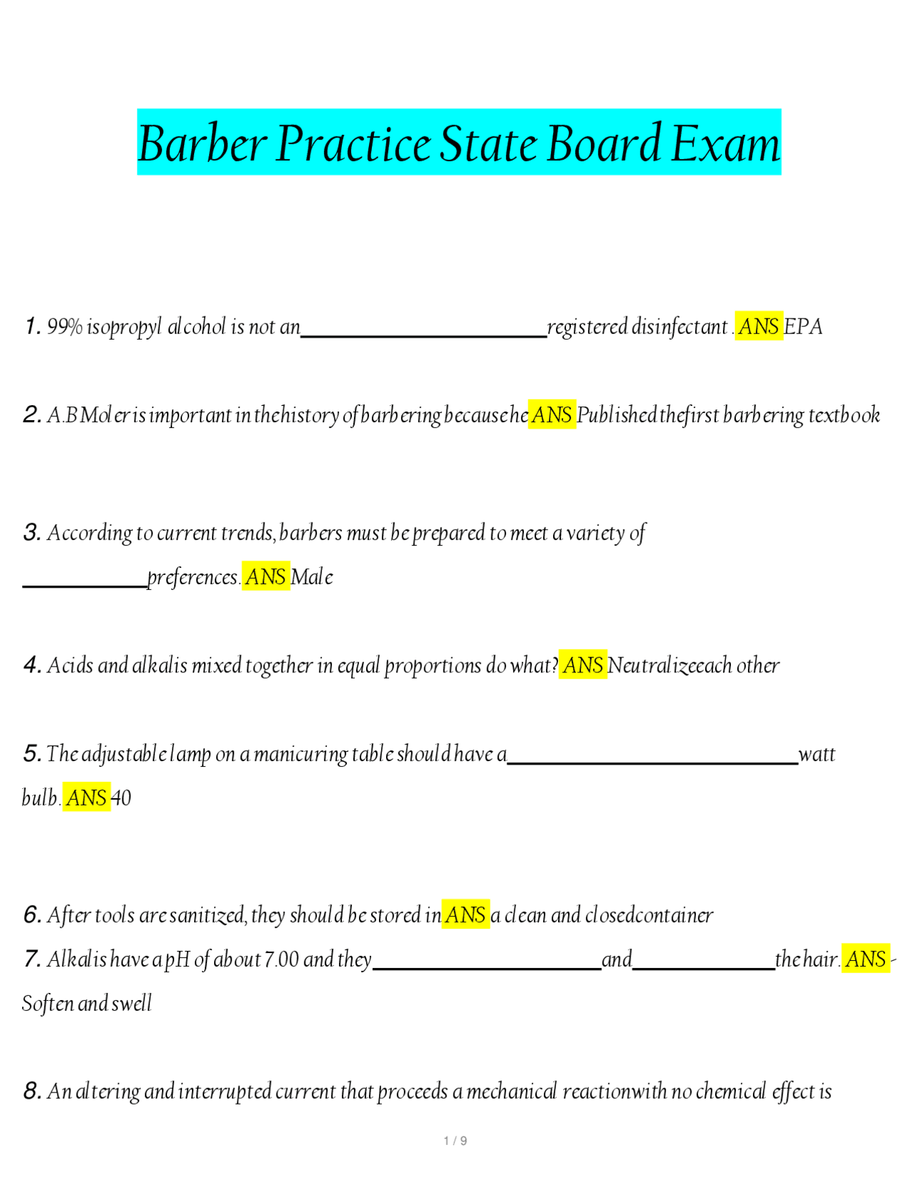 Barber Practice State Board Exam | Exams Company Secretarial Practice ...