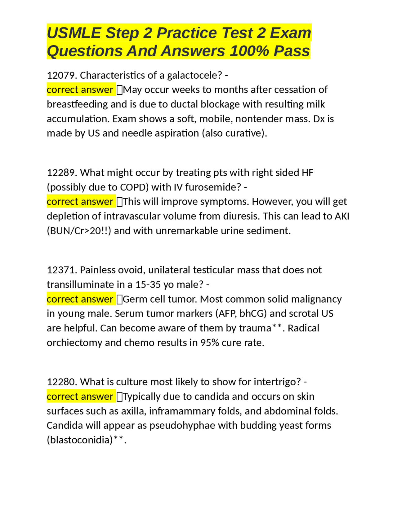USMLE Step 2 Practice Test 2 Exam Questions And Answers 100% Pass ...