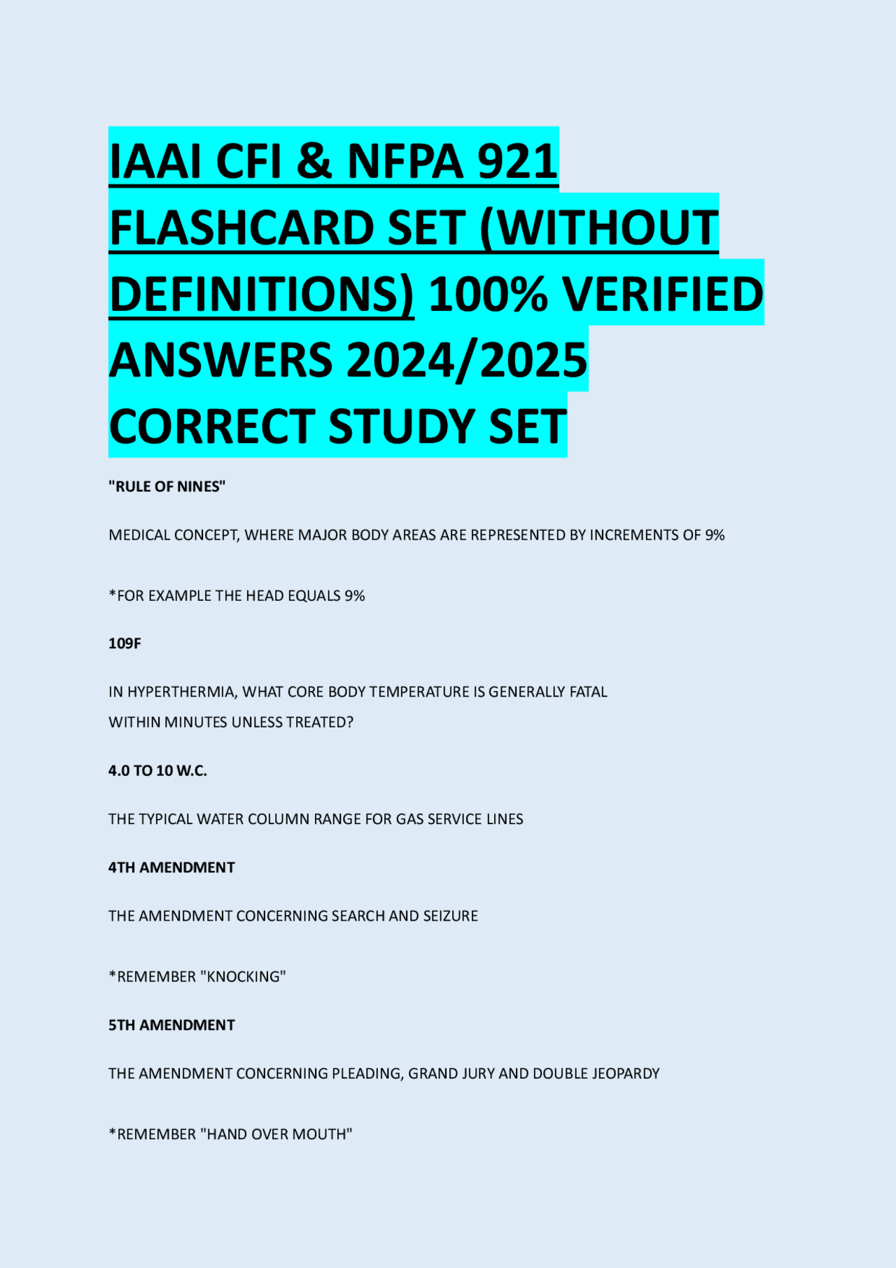 IAAI CFI & NFPA 921 FLASHCARD SET (WITHOUT DEFINITIONS) 100% VERIFIED ANSWERS 2024/2025 | Exams ...