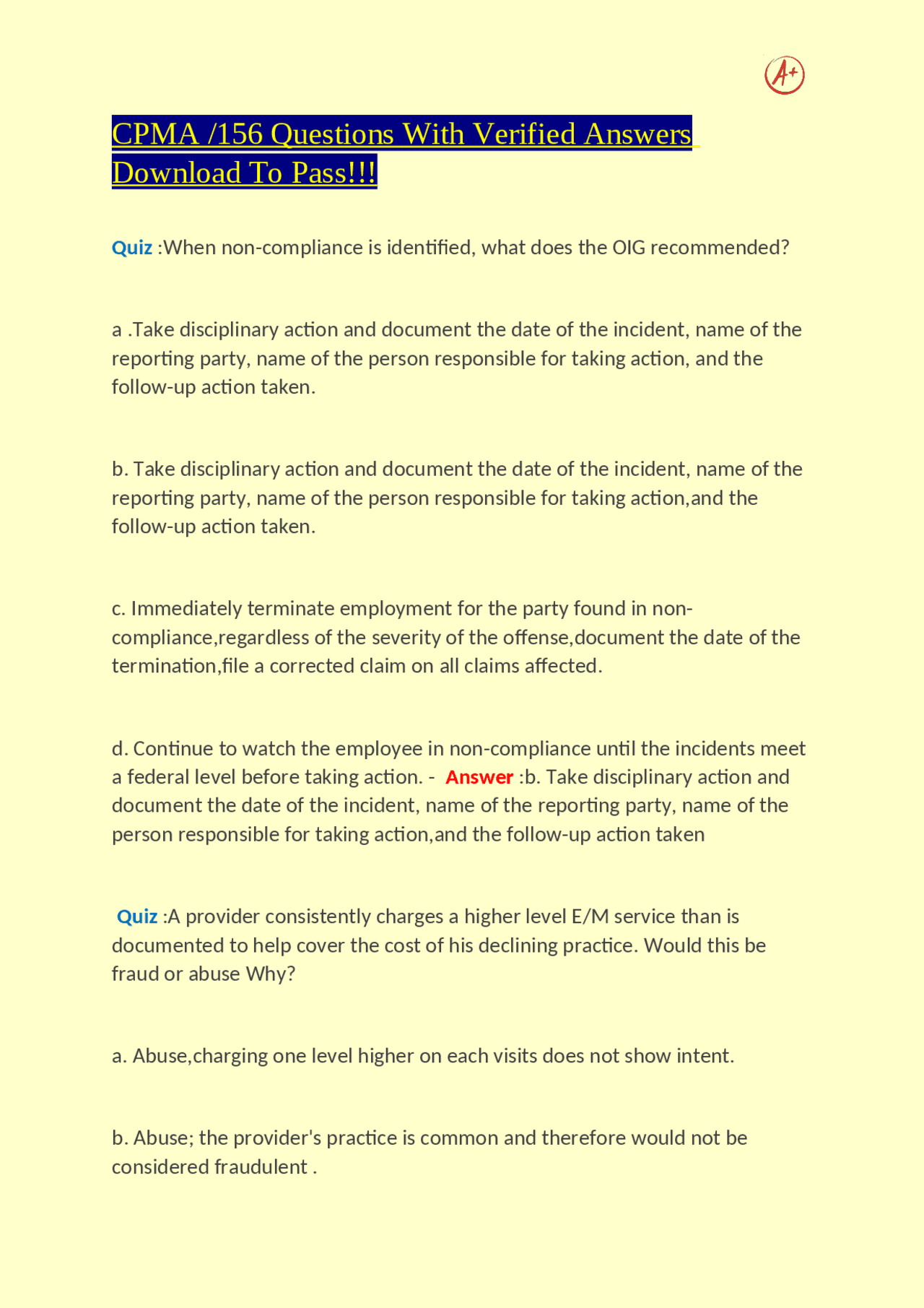 Healthcare Compliance Quiz: 156 Questions with Verified Answers | Exams ...