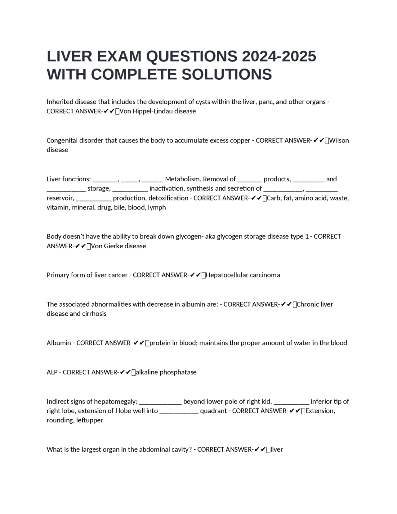 LIVER EXAM QUESTIONS 2024-2025 WITH COMPLETE SOLUTIONS. | Exams Nursing ...