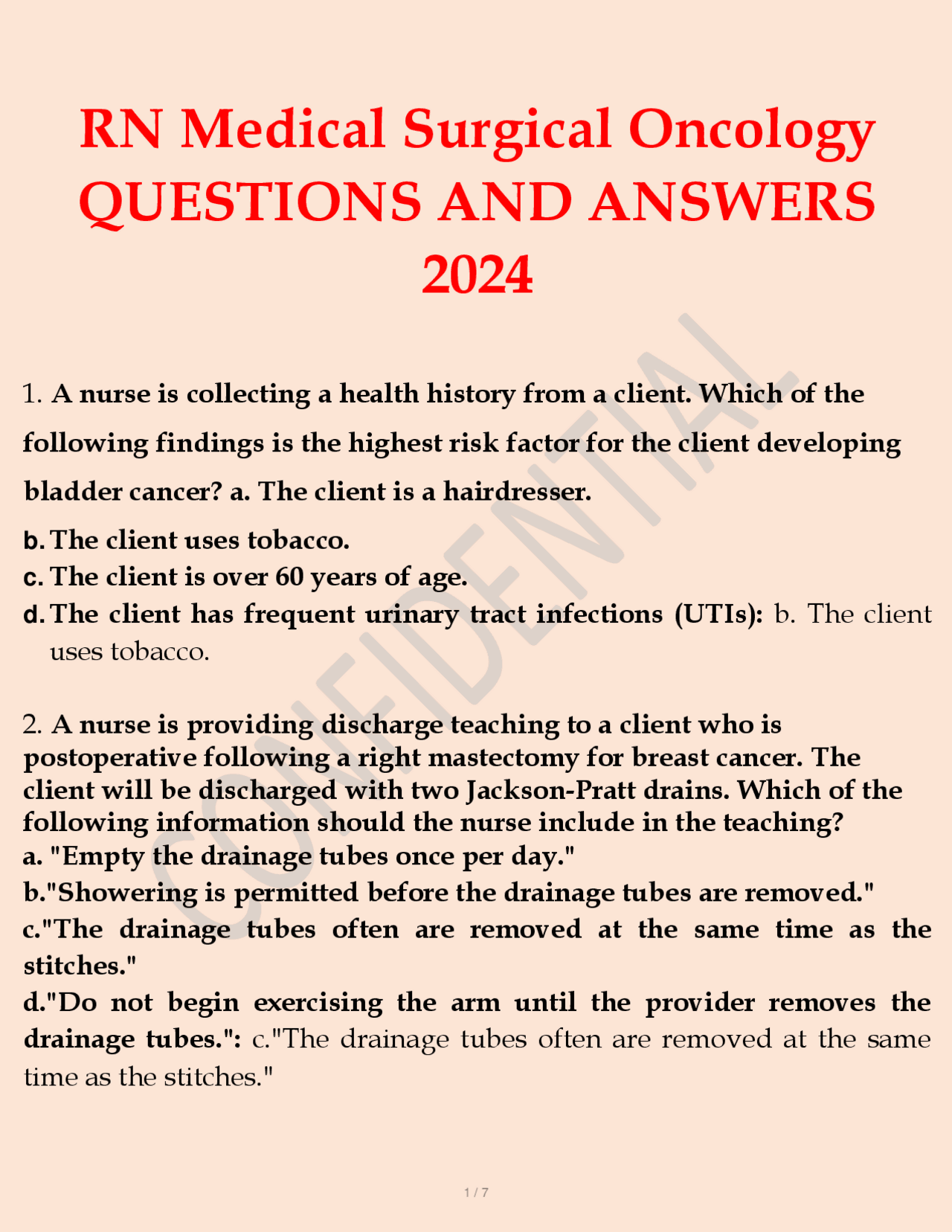 Medical Surgical Oncology Questions and Answers | Exams Medicine | Docsity