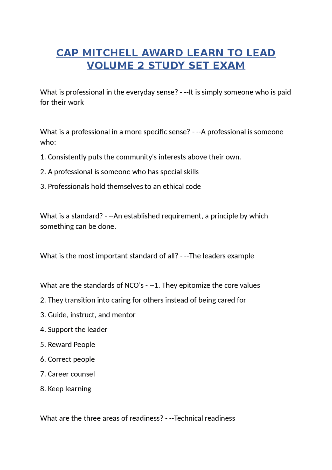 CAP Mitchell Award: Learn to Lead - Volume 2 Study Set Exam | Exams ...