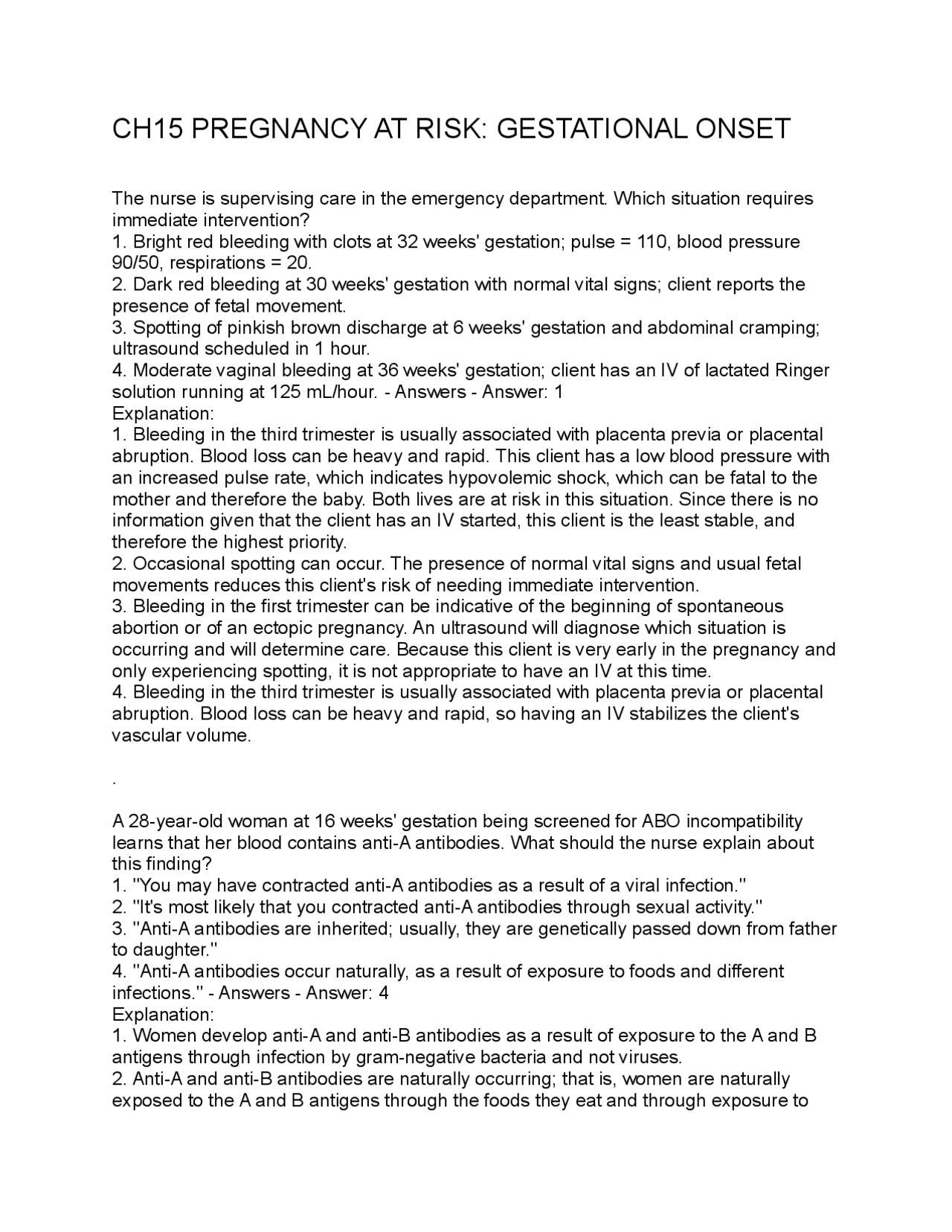 Pregnancy at Risk: Gestational Onset - Multiple Choice Questions and ...