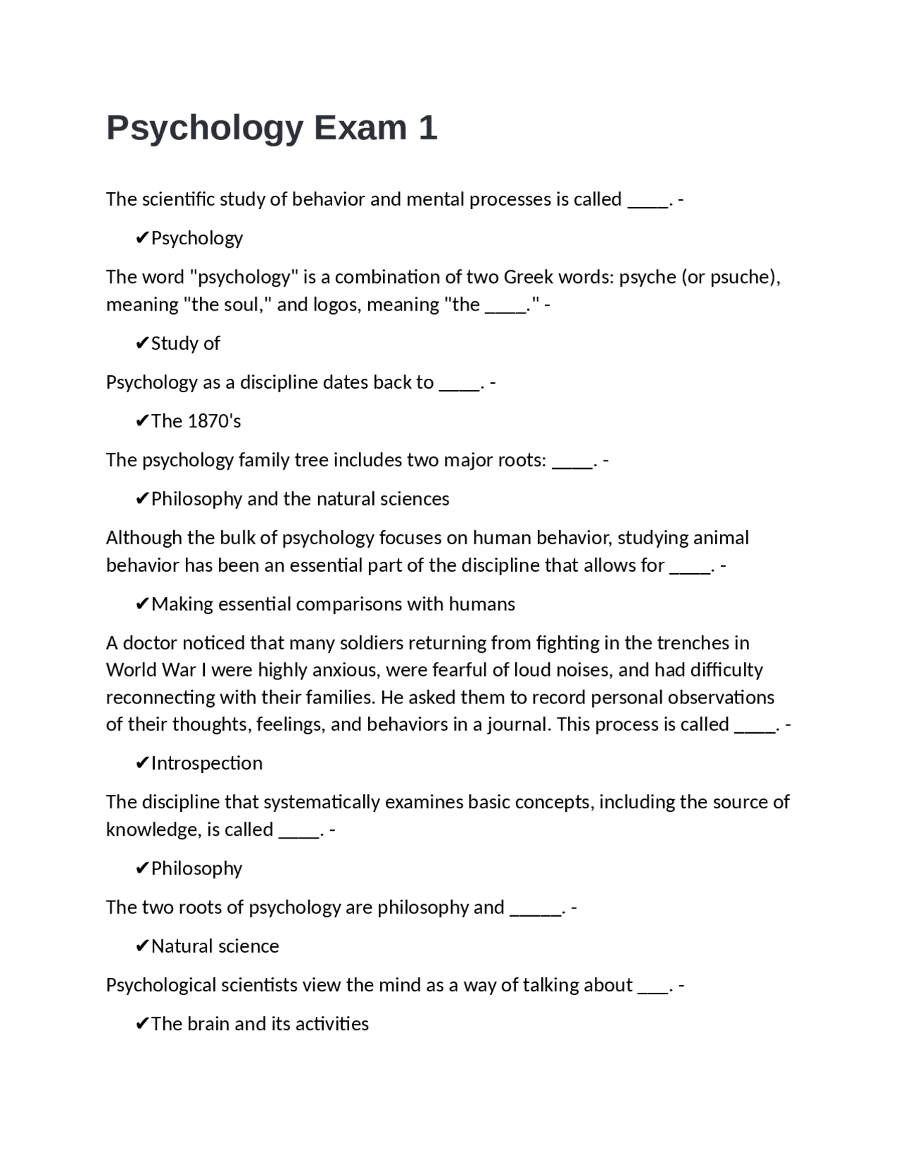 Psychology Exam 1: Multiple Choice Questions and Answers | Exams ...