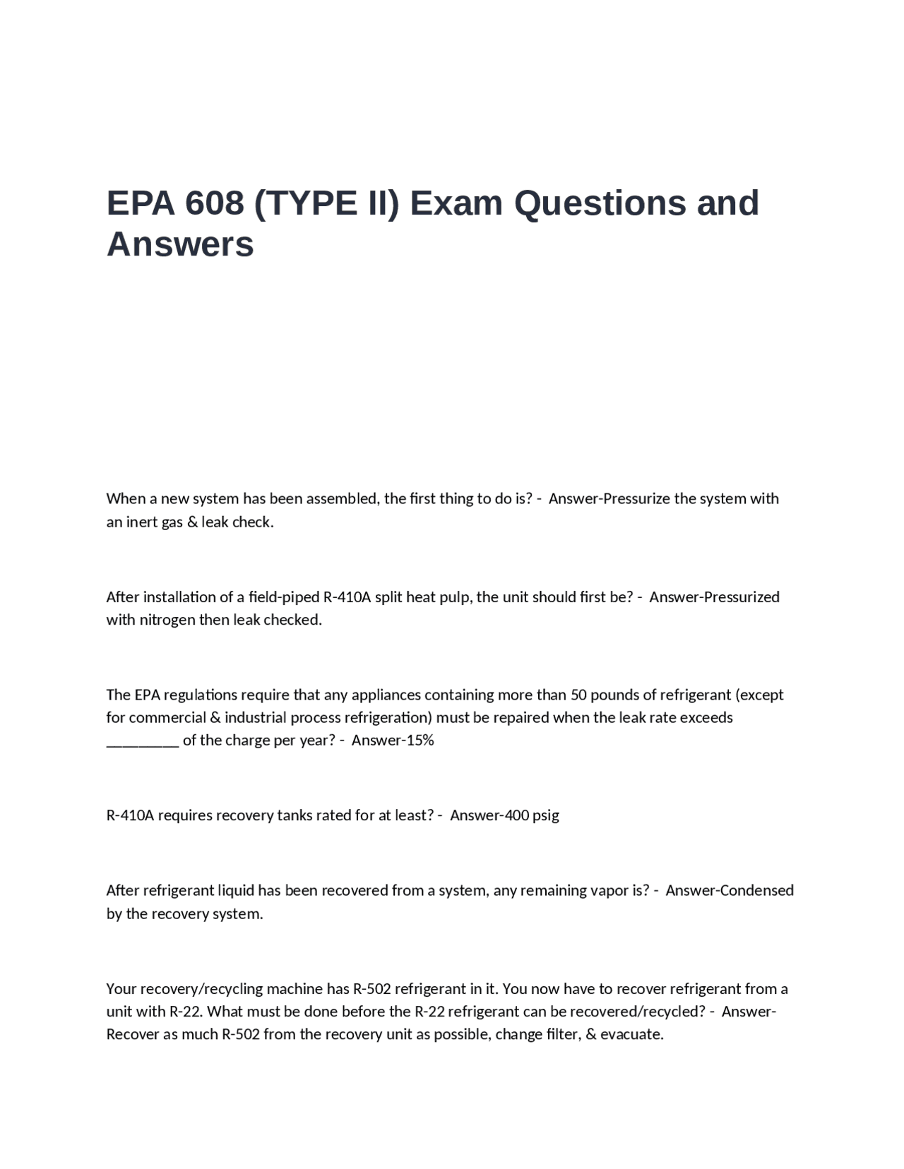 EPA 608 (Type II) Exam Questions and Answers: A Comprehensive Guide for ...