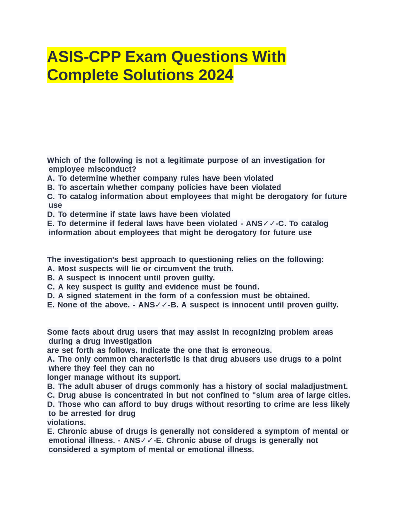 ASIS-CPP Exam Questions and Answers | Exams Security Analysis | Docsity