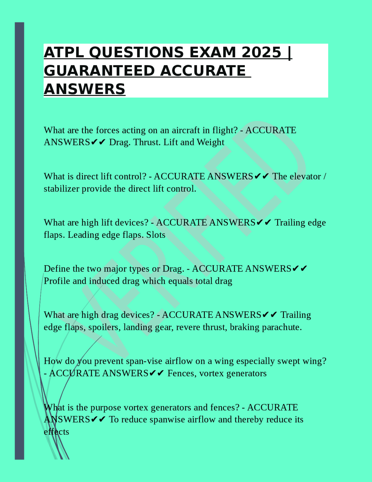 ATPL Exam Questions and Answers: Aircraft Aerodynamics and Flight ...