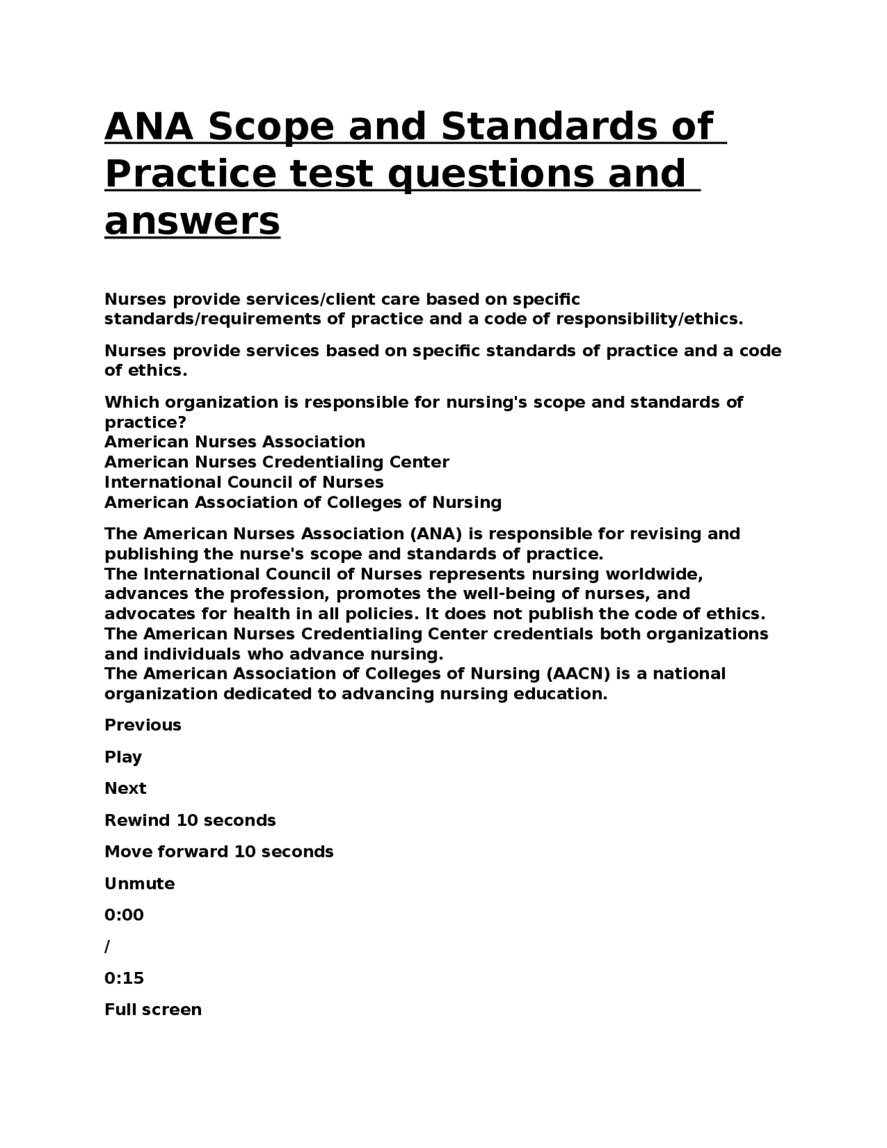 ANA Scope and Standards of Practice: Test Questions and Answers | Exams ...
