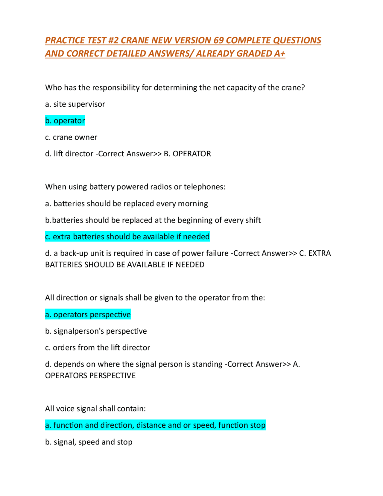 Crane Operation Practice Test: Comprehensive Questions and Answers ...