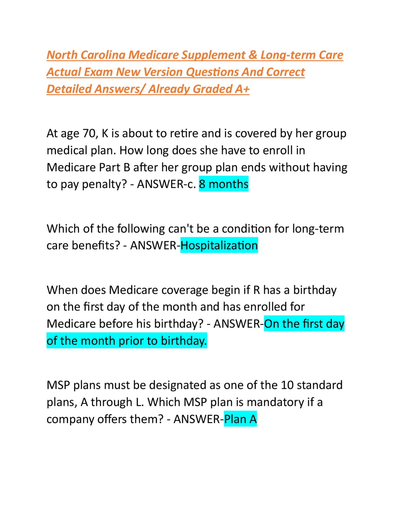 North Carolina Medicare Supplement.pdf | Exams Public Health | Docsity