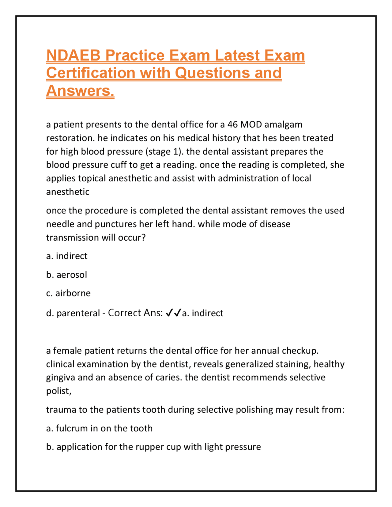 Dental Assistant Practice Exam: Multiple Choice Questions and Answers ...