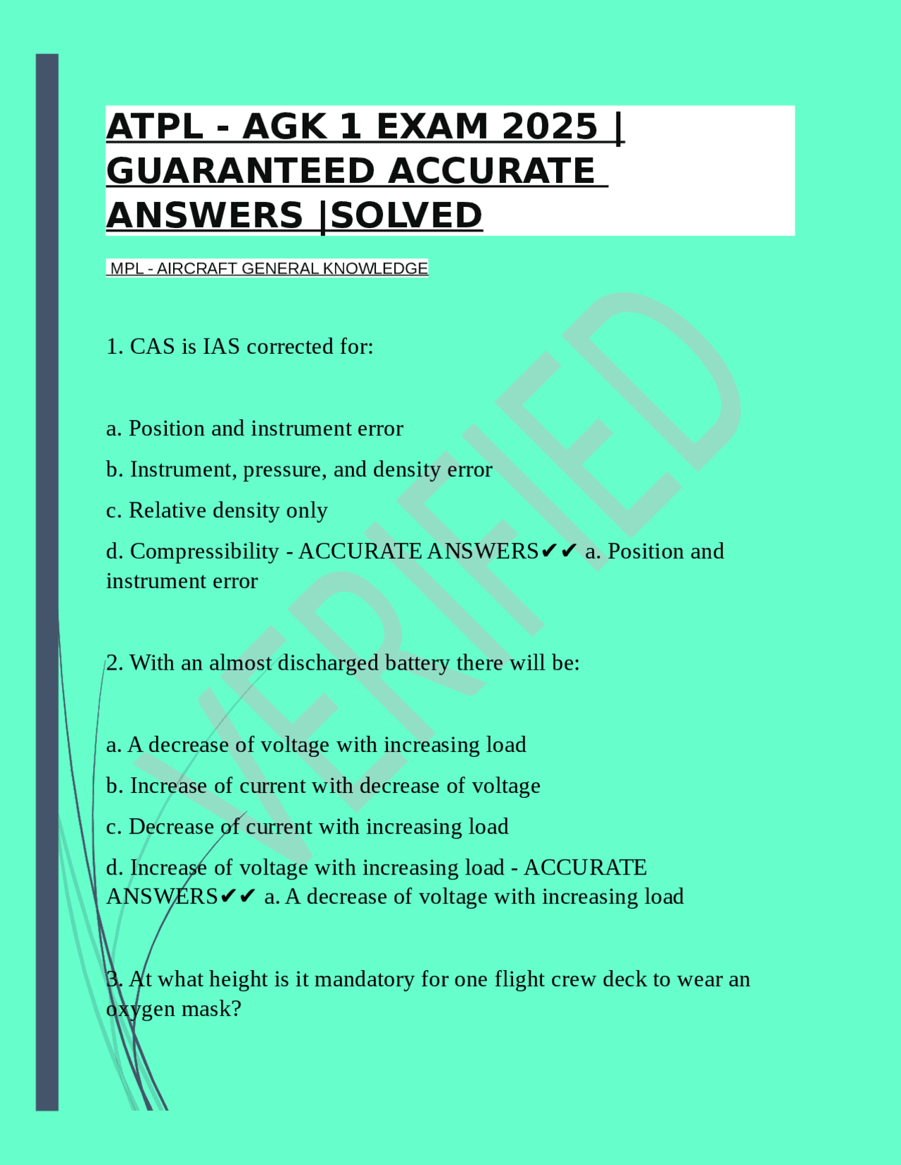 ATPL - Aircraft General Knowledge Exam 2025: Solved Questions and ...