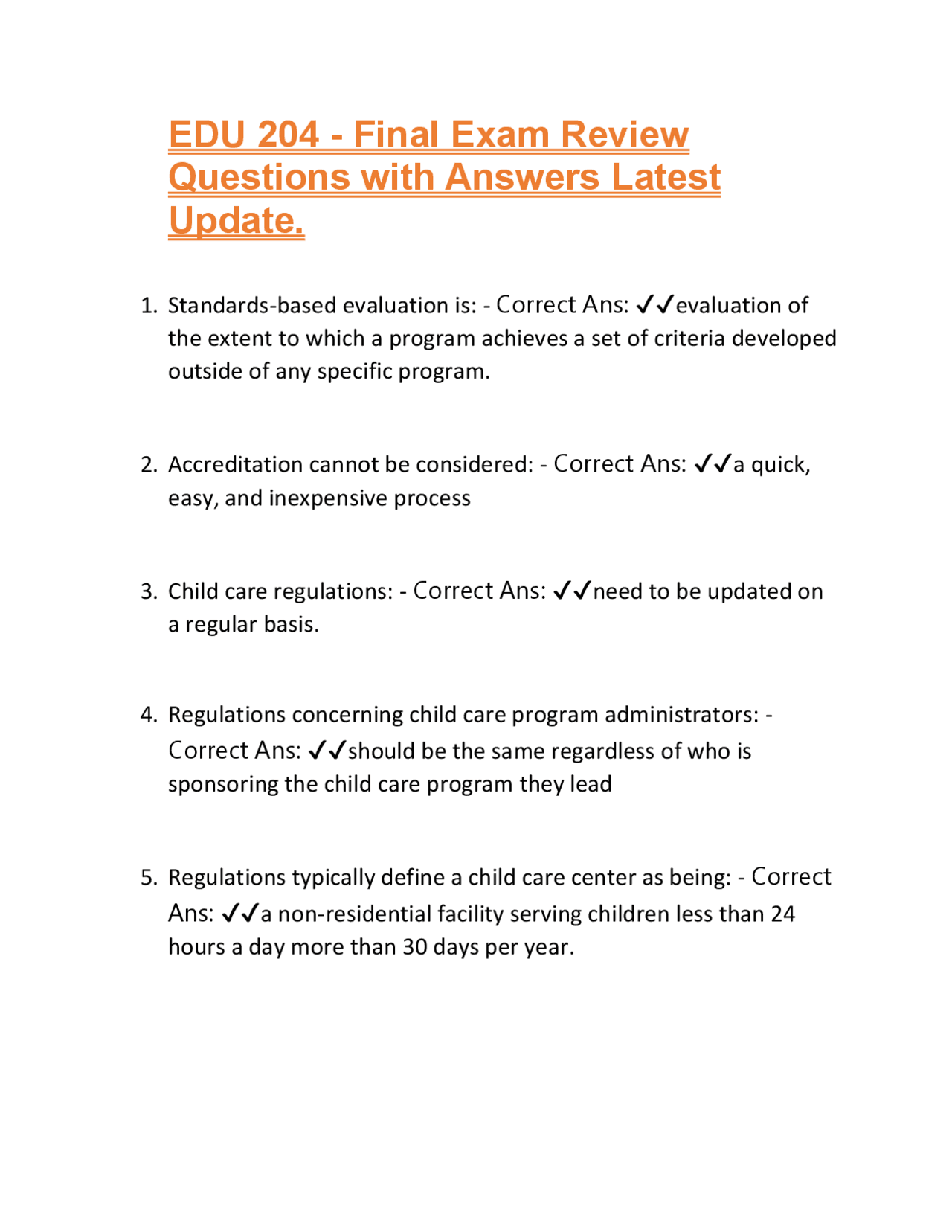 EDU 204 - Final Exam Review: Questions and Answers | Exams Physics | Docsity