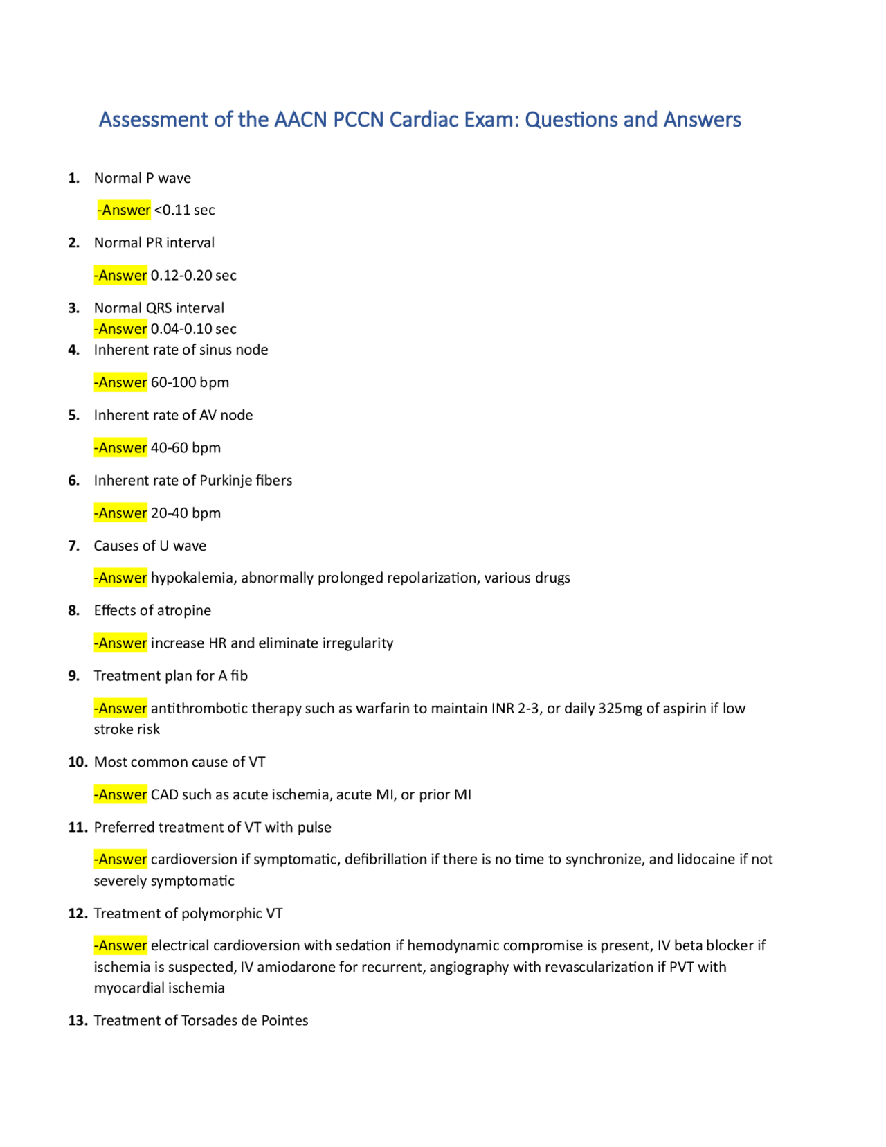 Assessment of the AACN PCCN Cardiac Exam: Questions and Answers | Exams ...