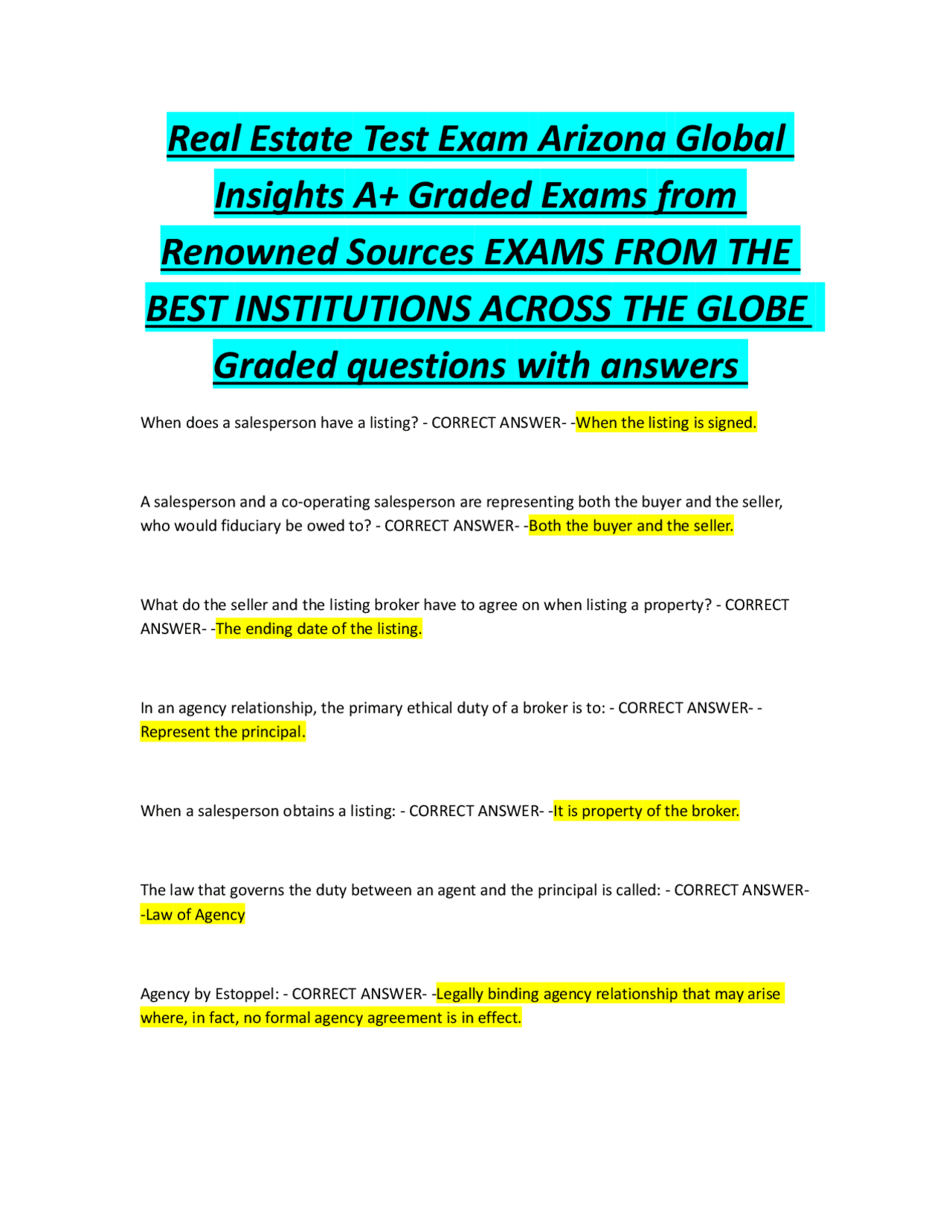 Real Estate Test Exam: Arizona Global Insights | Exams Real Estate ...