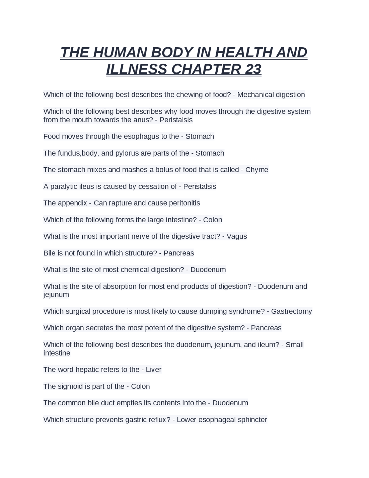 Human Body in Health and Illness: Chapter 23 - Digestive System | Exams ...