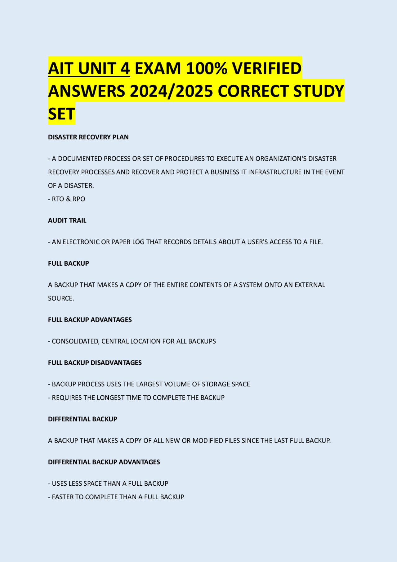 AIT UNIT 4 EXAM 100% VERIFIED ANSWERS 2024/2025 CORRECT STUDY SET ...