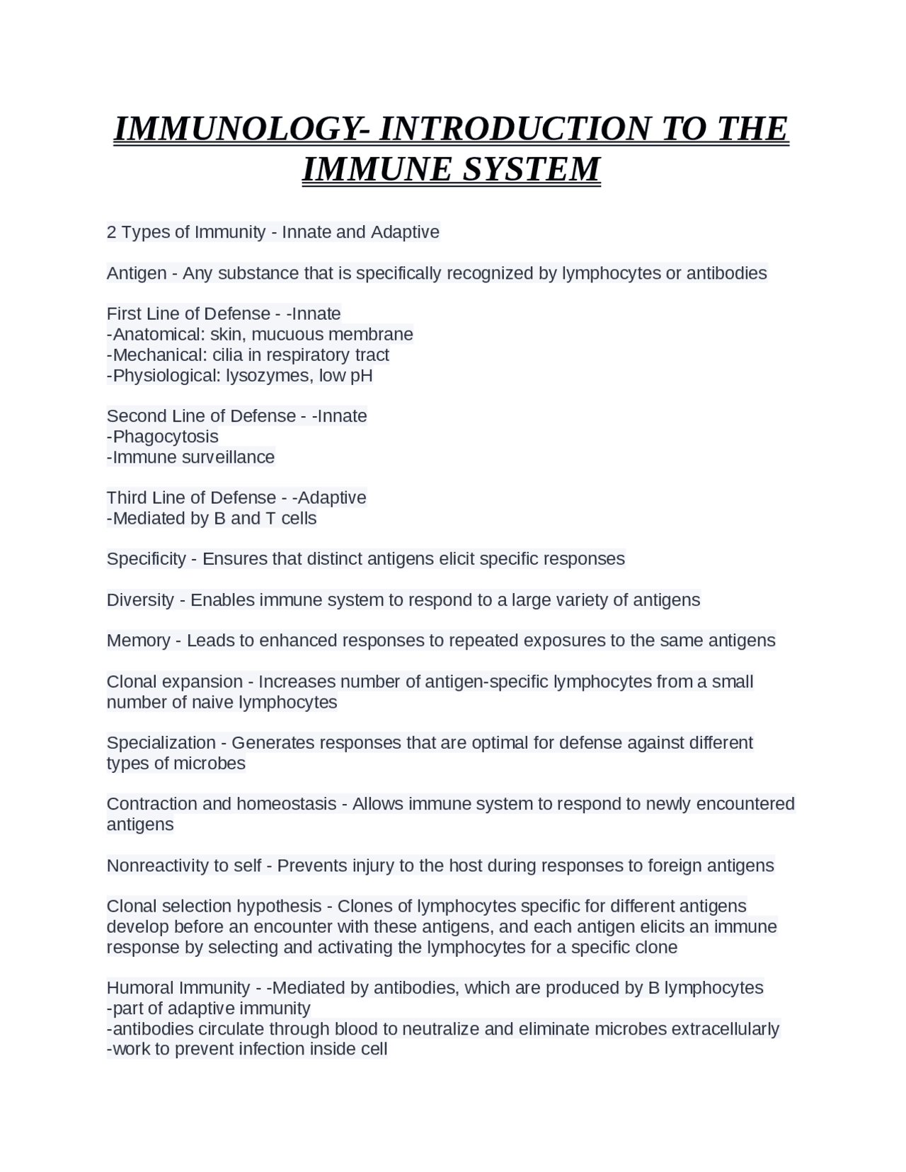 Introduction to the Immune System: Innate and Adaptive Immunity | Exams ...