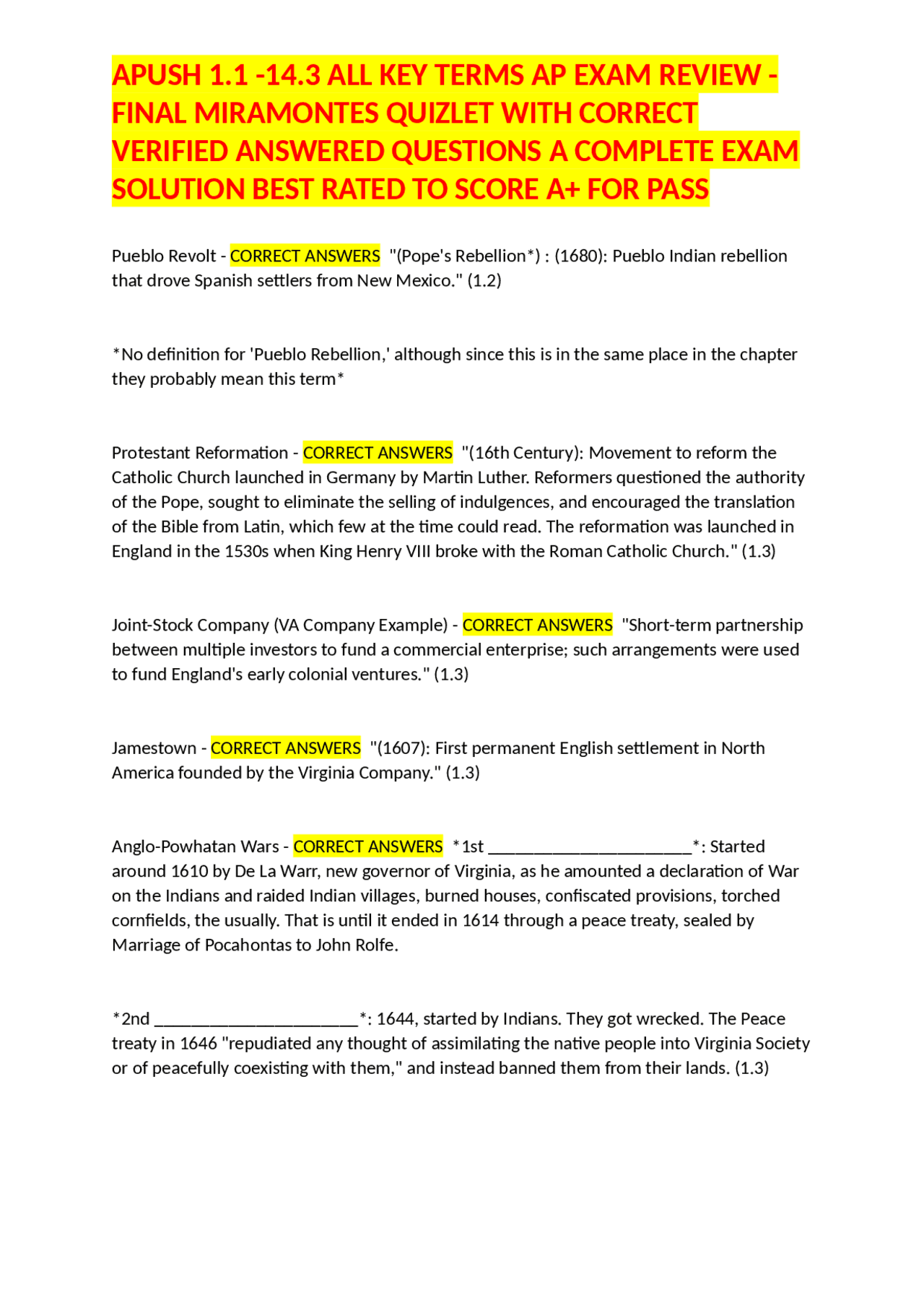 APUSH 1.1 - 14.3 Key Terms: A Complete Exam Solution for AP Exam Review ...