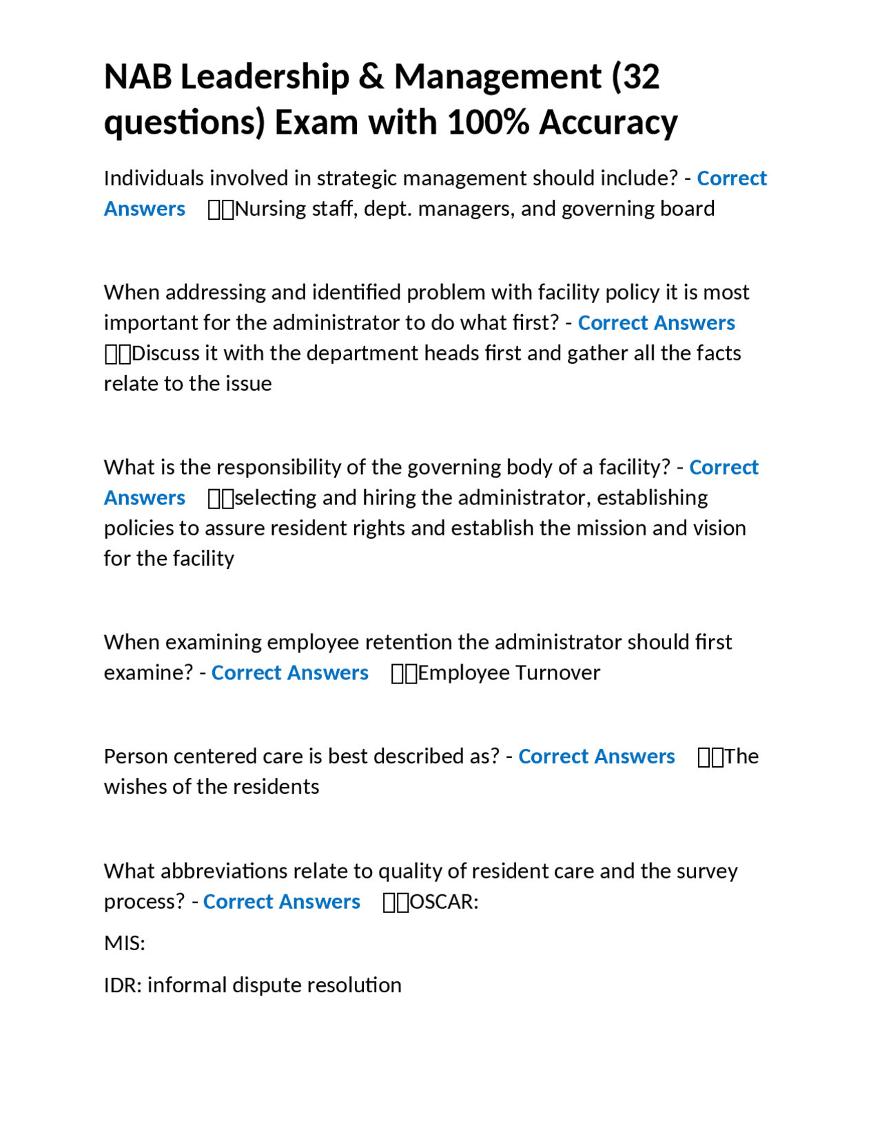 NAB Leadership & Management Exam: 32 Questions with Answers | Exams ...