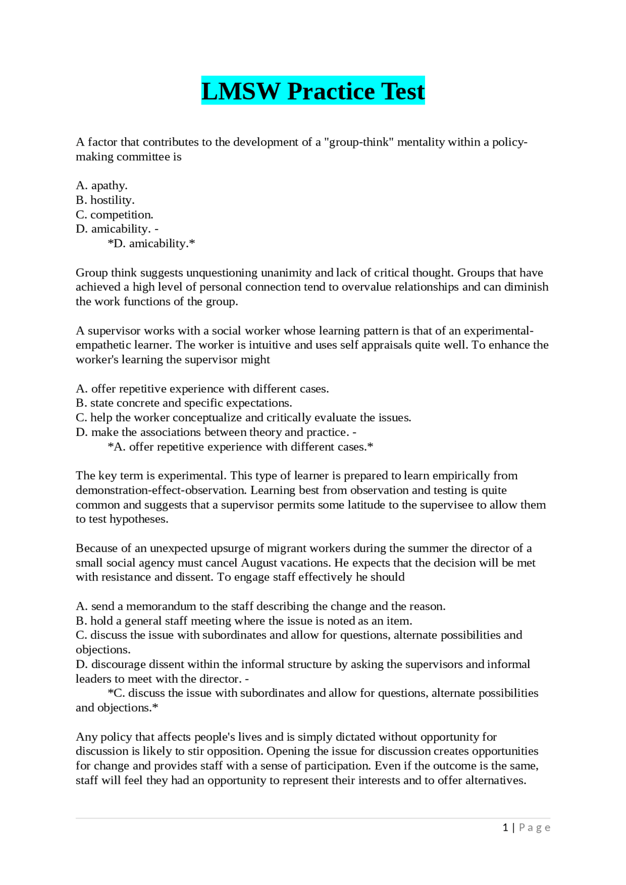 LMSW Practice Test: Social Work Ethics and Practice Scenarios | Exams ...