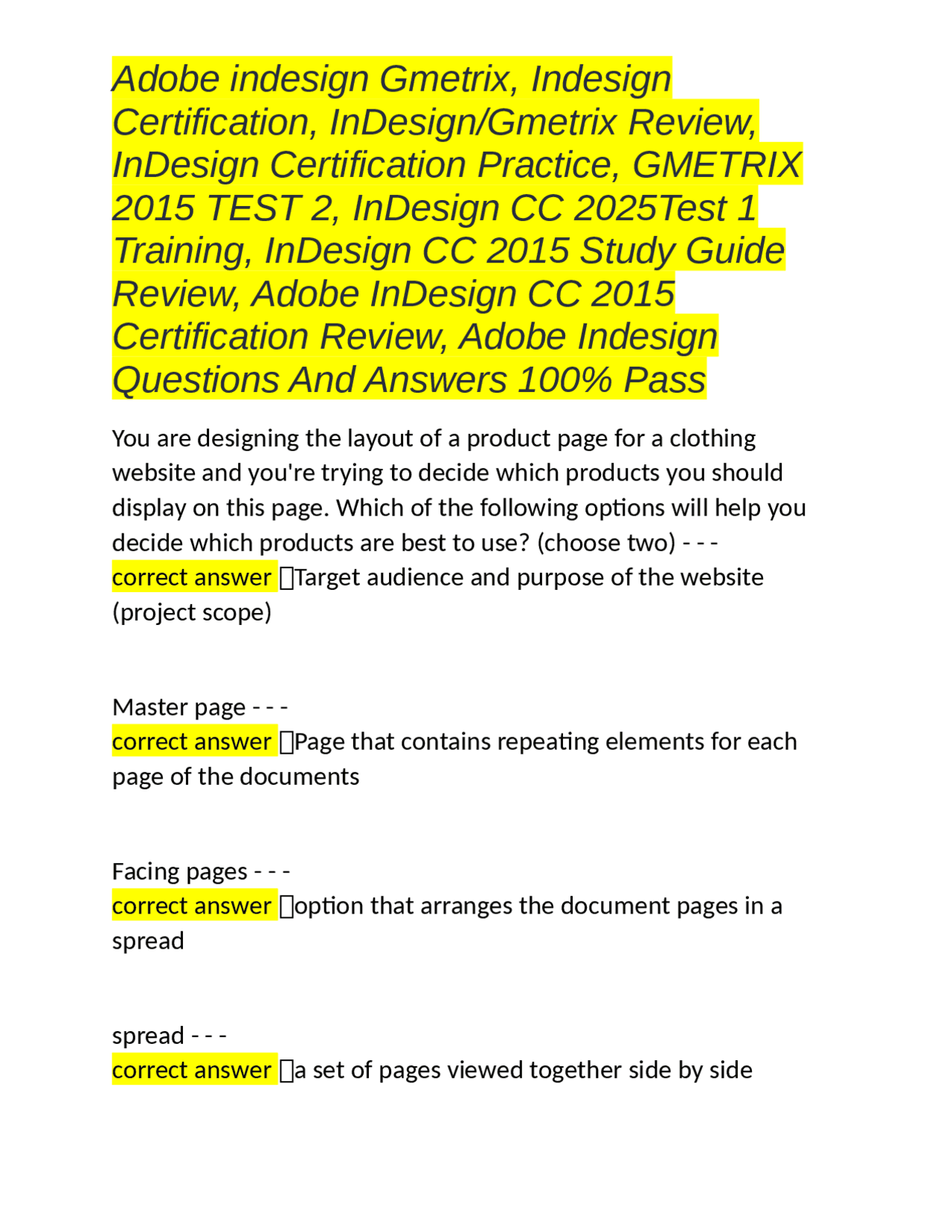 Adobe InDesign Certification Practice Questions and Answers | Exams ...