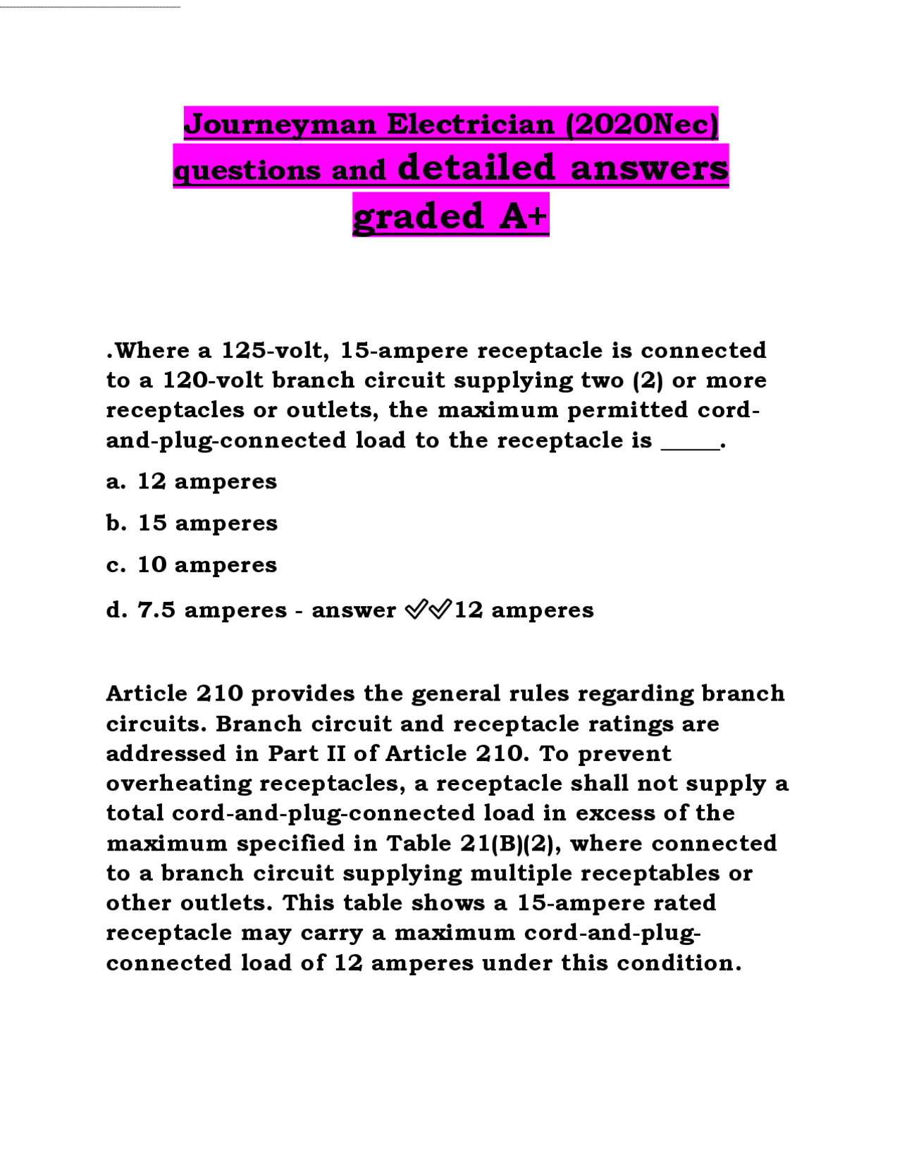 Journeyman Electrician (2020 NEC) Exam Preparation: Multiple Choice ...