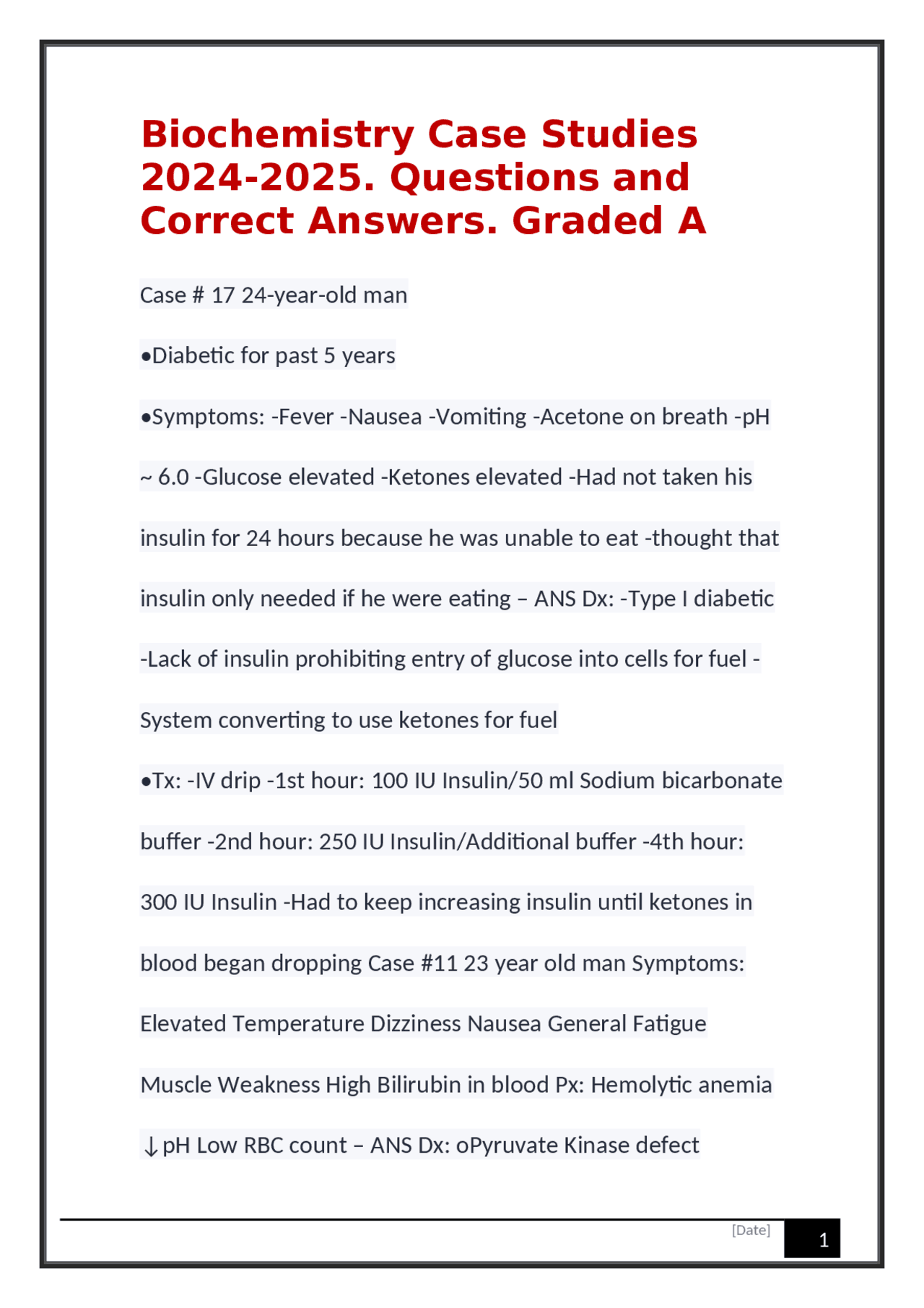 Biochemistry Case Studies 2024-2025. Questions and Correct Answers ...