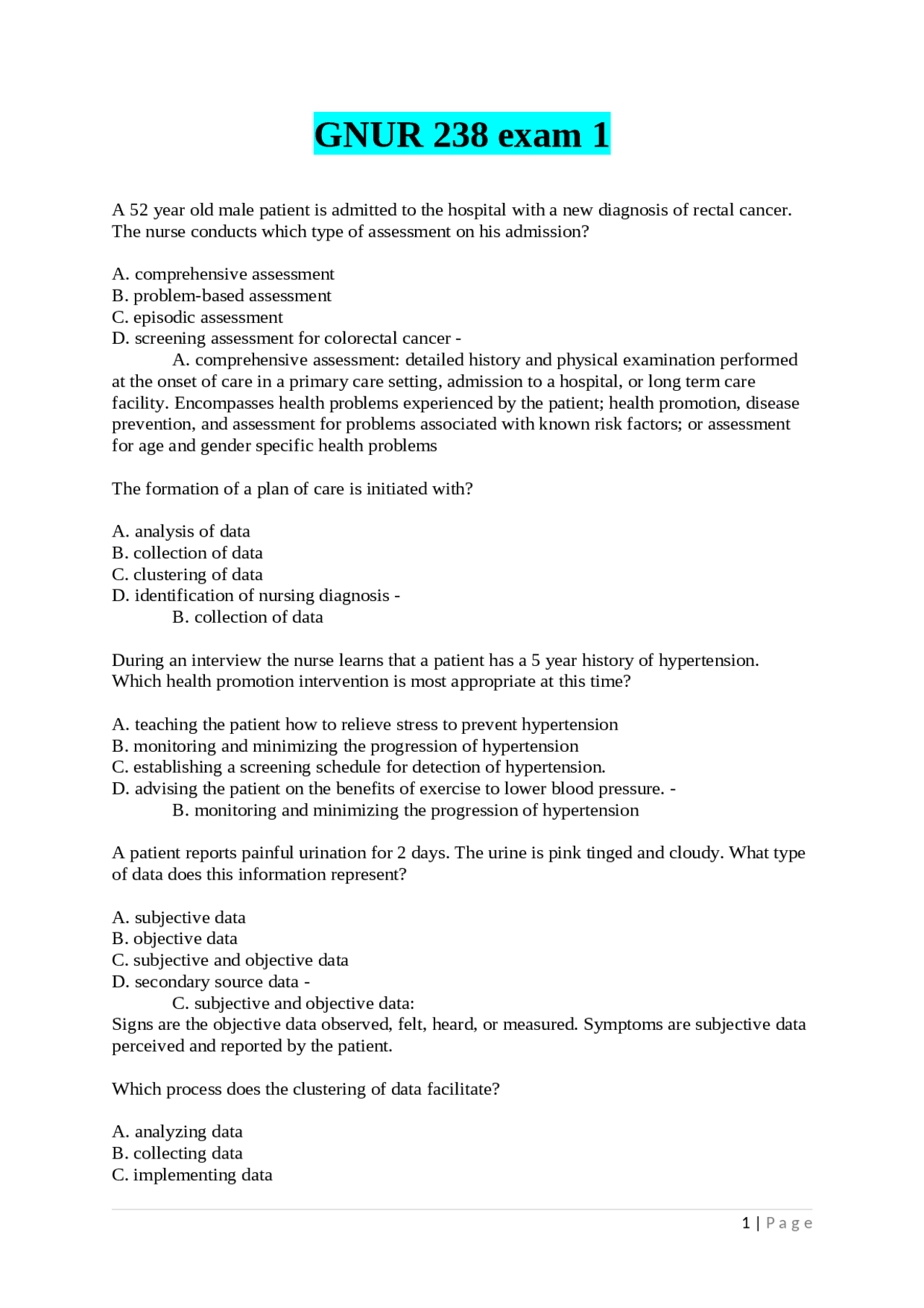 Nursing Assessment: Multiple Choice Questions and Answers | Exams ...