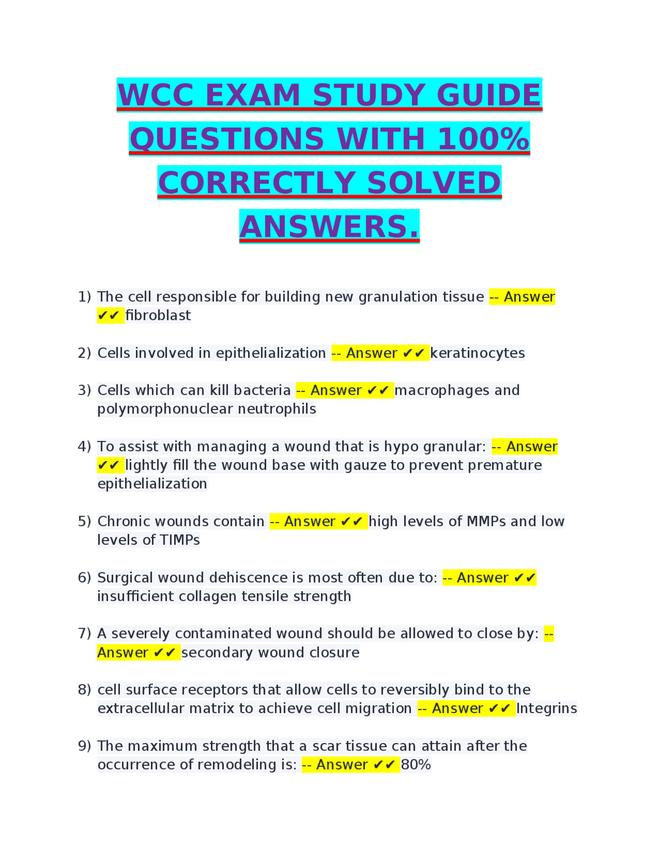WCC Exam Study Guide: Wound Healing Questions and Answers | Exams ...